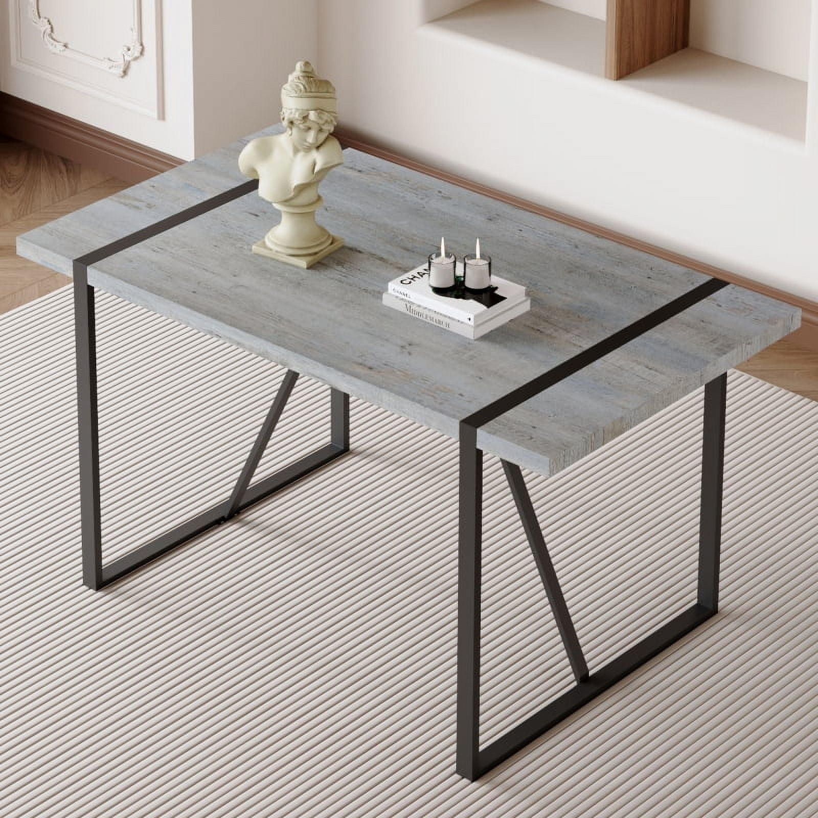Industrial Rectangular MDF Light Grey Patterned Dining Table for 4-6 ...