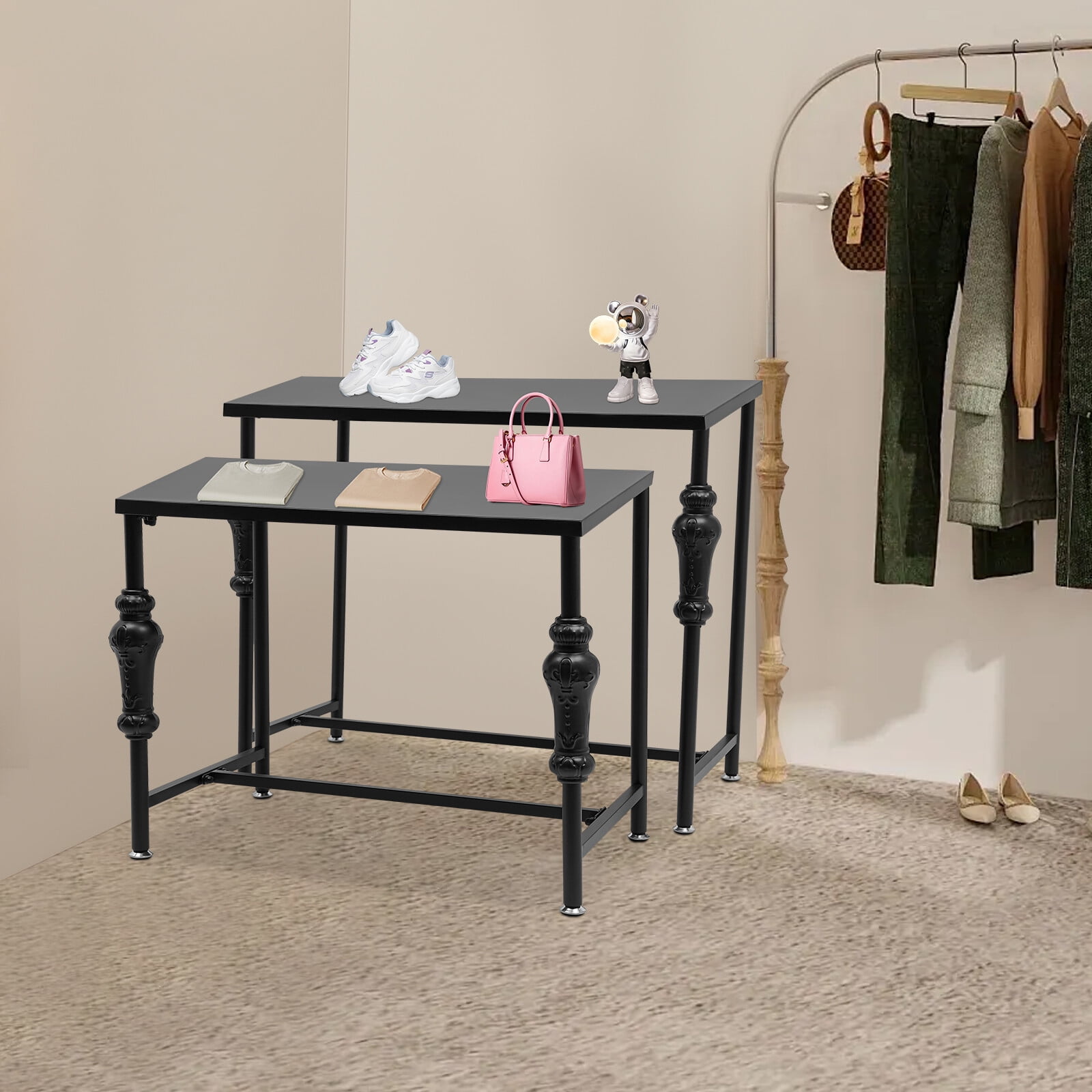 Industrial Retail Display Tables, Set of 2 Standing Clothing Shoes ...