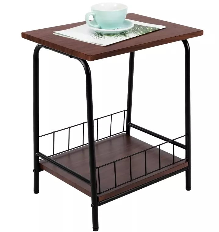 Industrial Retro End Table, Side Table with Basket Storage, 2-Tier ...