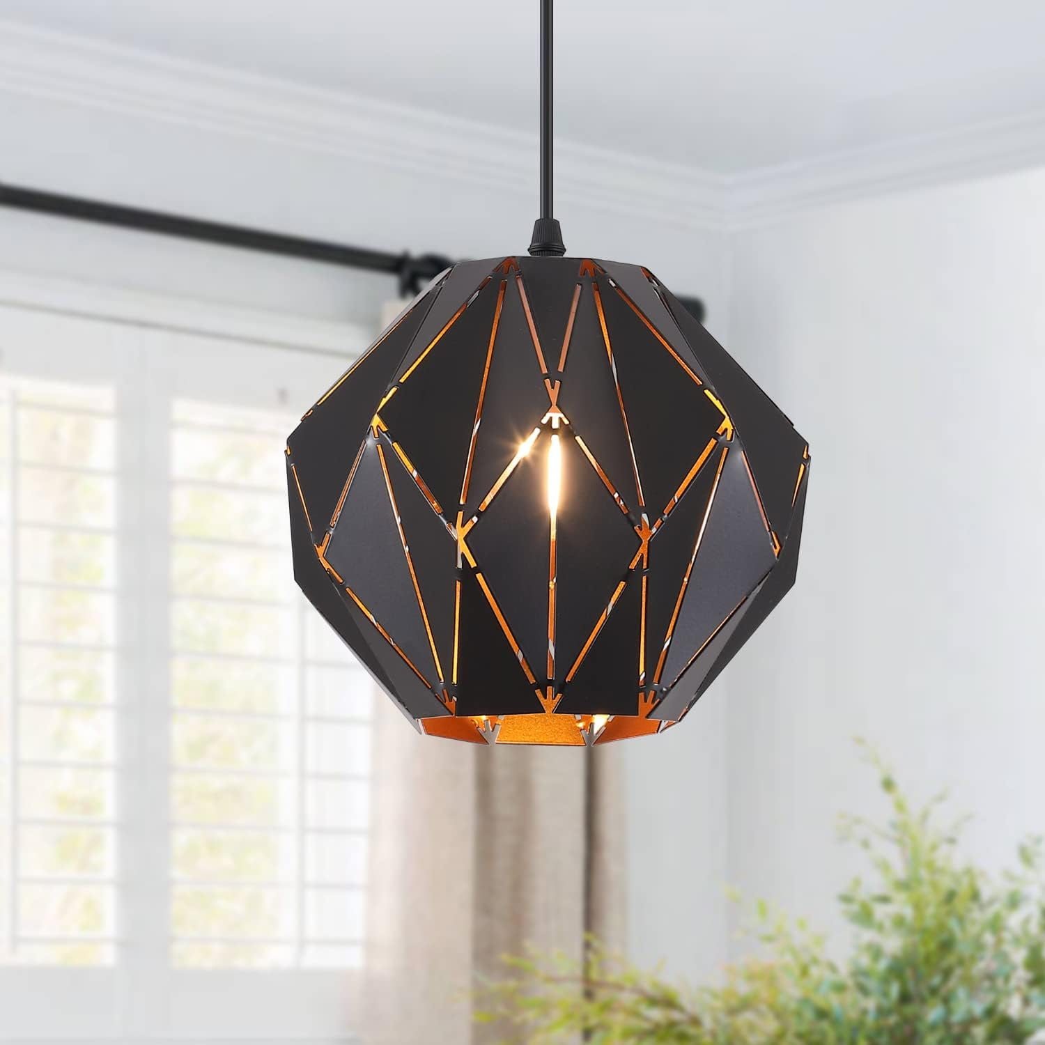 Industrial Retro Pendant Light, 1-Light Creative Geometric Diamond ...