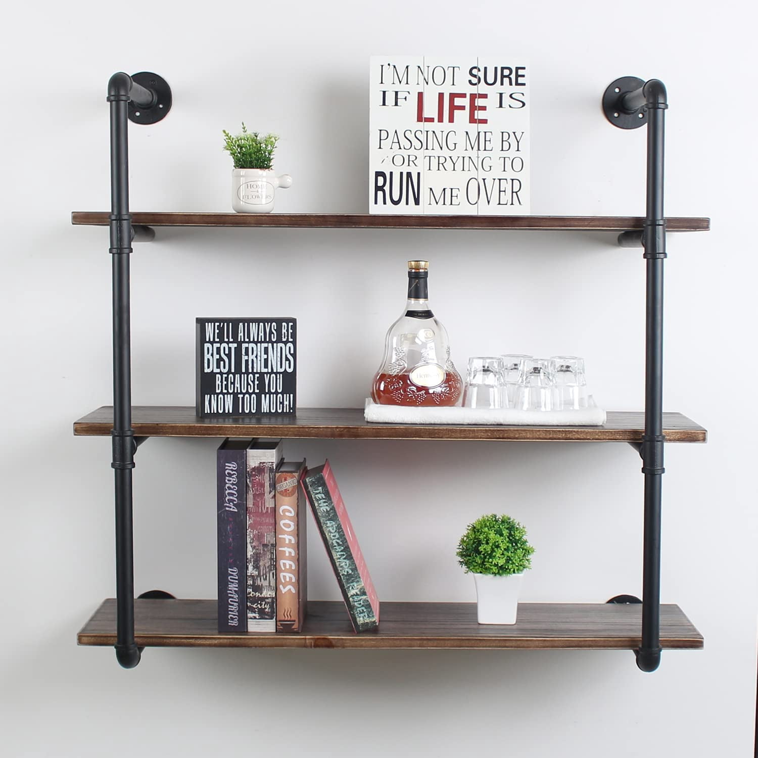 Industrial Retro Pipe Shelf 36in 3 Tier Wall Mounted,Rustic Floating ...