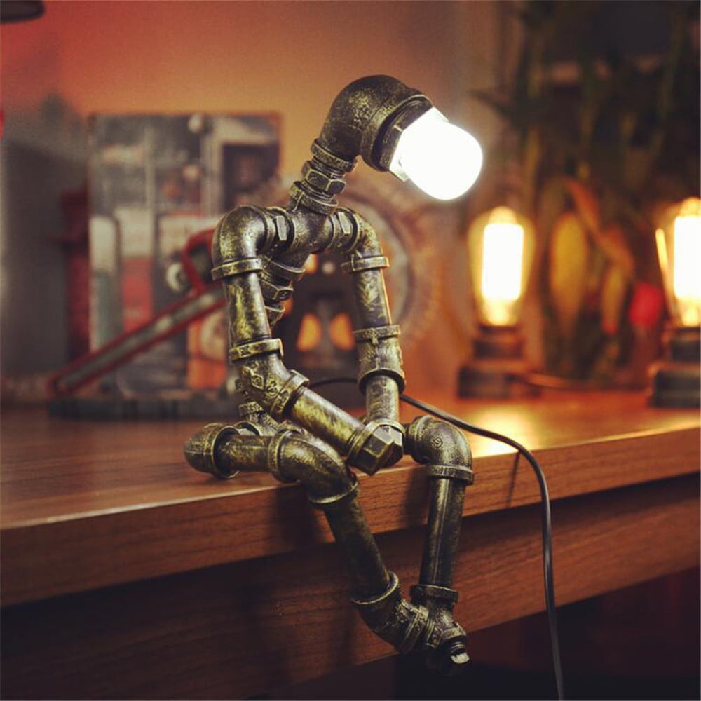 Industrial Robot Steampunk Water Pipe Desk Table Lamp Retro Table Light ...