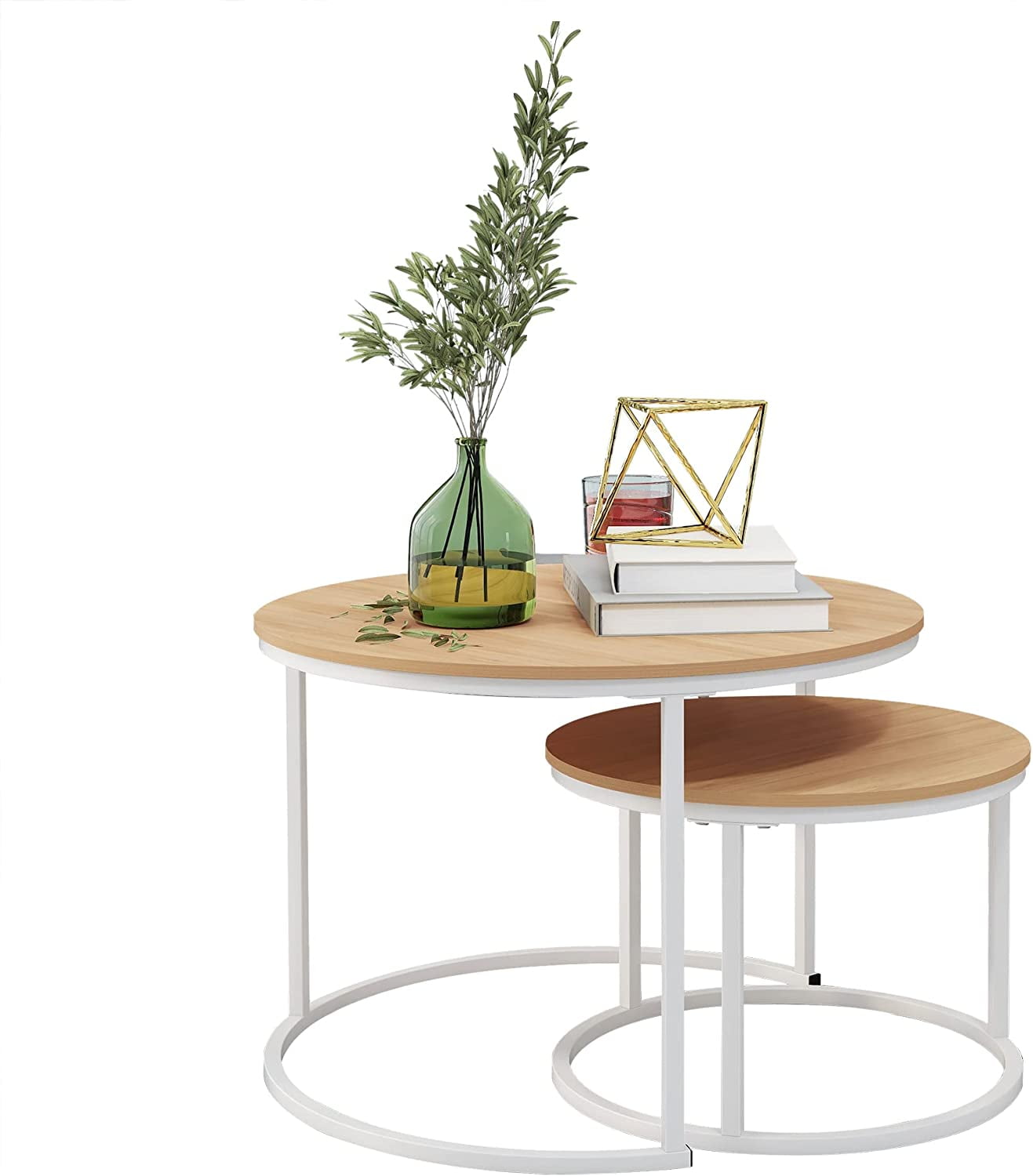 Industrial Round Coffee Table Set of 2 End Table for Living Room ...