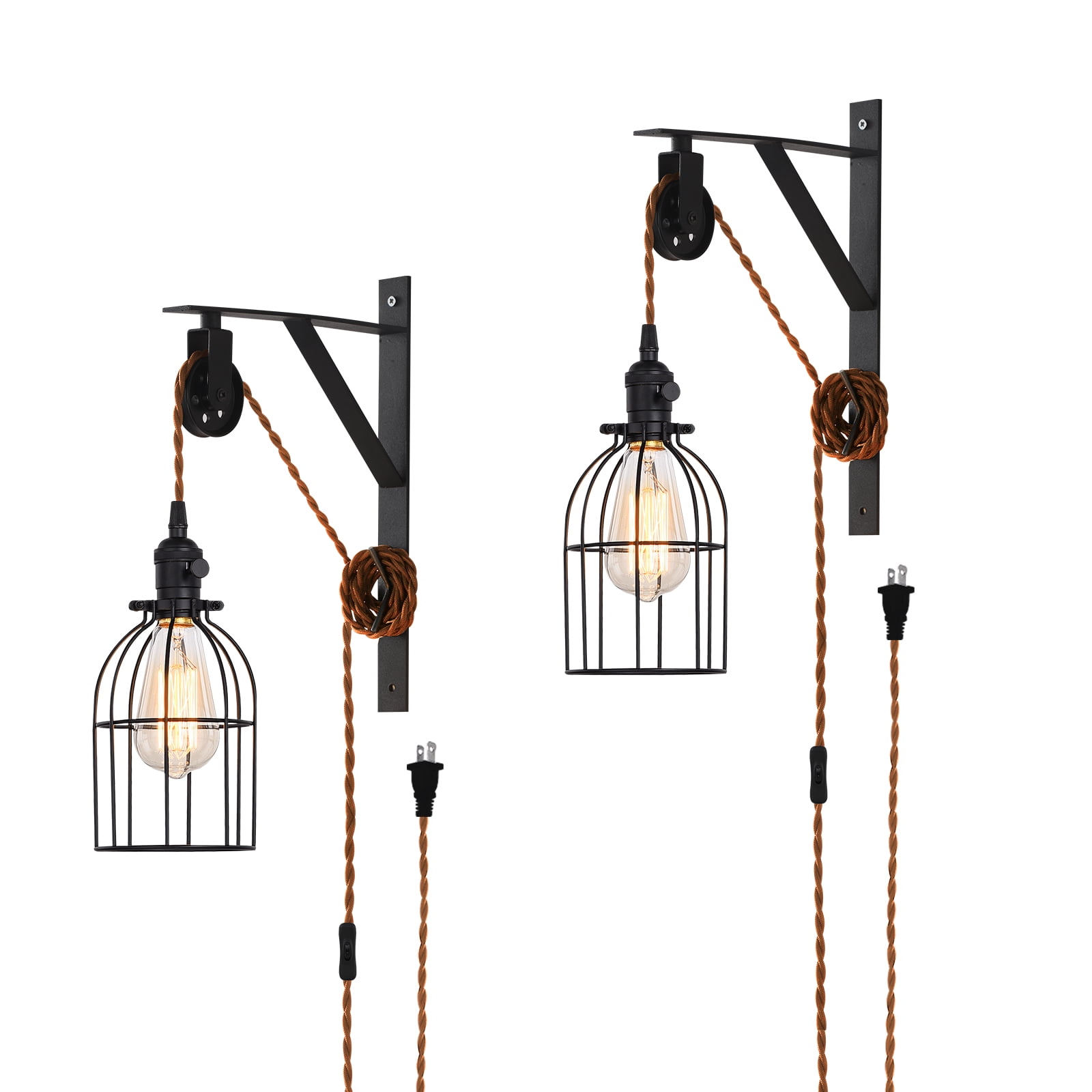 Industrial Rustic Cage Wall Lamp Bracket Pulley Lights Fixture ...