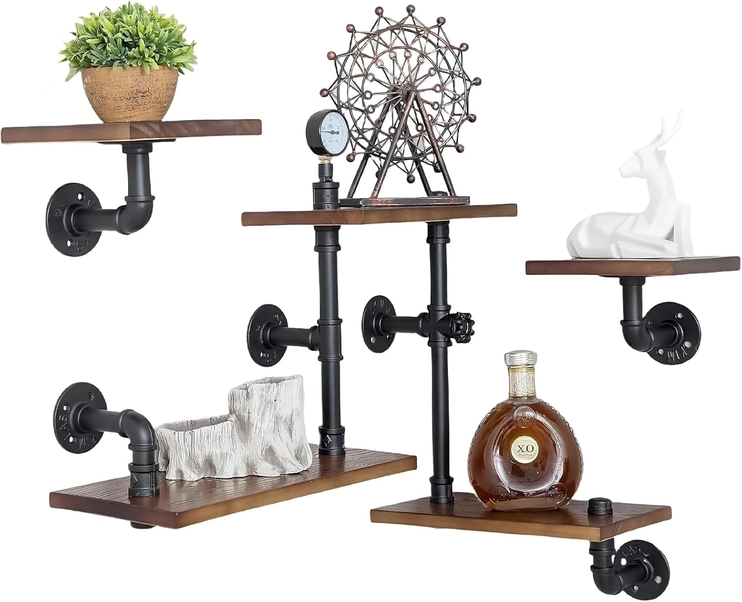 Industrial Rustic Modern Wood Ladder Pipe Wall Mounted Floating Shelves ...