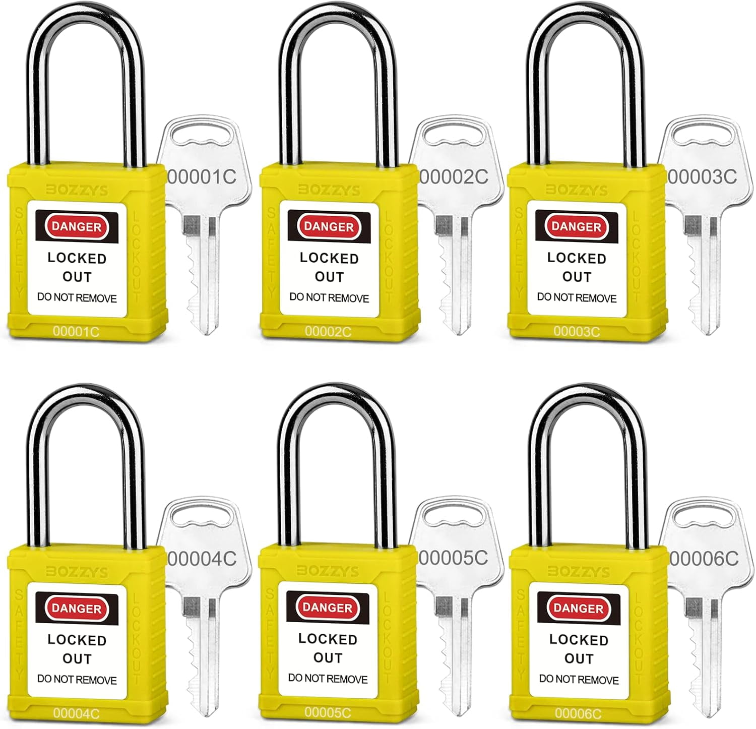 Industrial Safety Lockout Tagout Locks, 6 Pack Yellow Safety Padlock ...