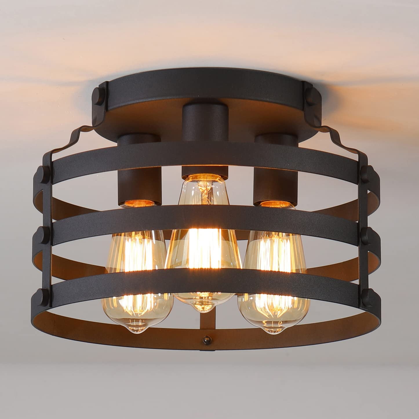 Industrial Semi Flush Mount Ceiling Light,3-Light Ceiling Light ...