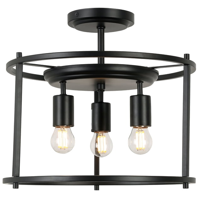 Industrial Semi Flush Mount Ceiling Light,3 Light Rustic Metal Ceiling ...