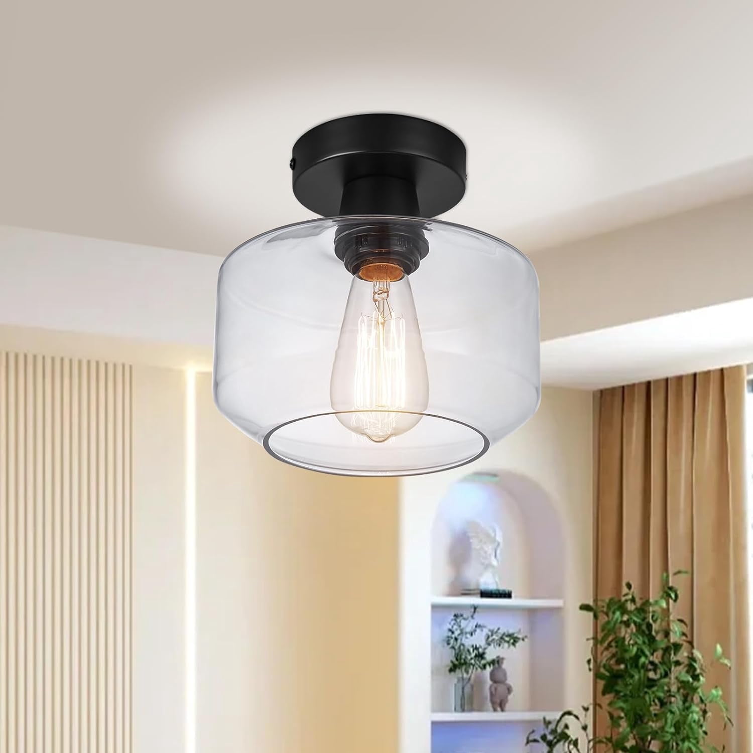 Industrial Semi Flush Mount Ceiling Light, Farmhouse Lighting for Porch ...