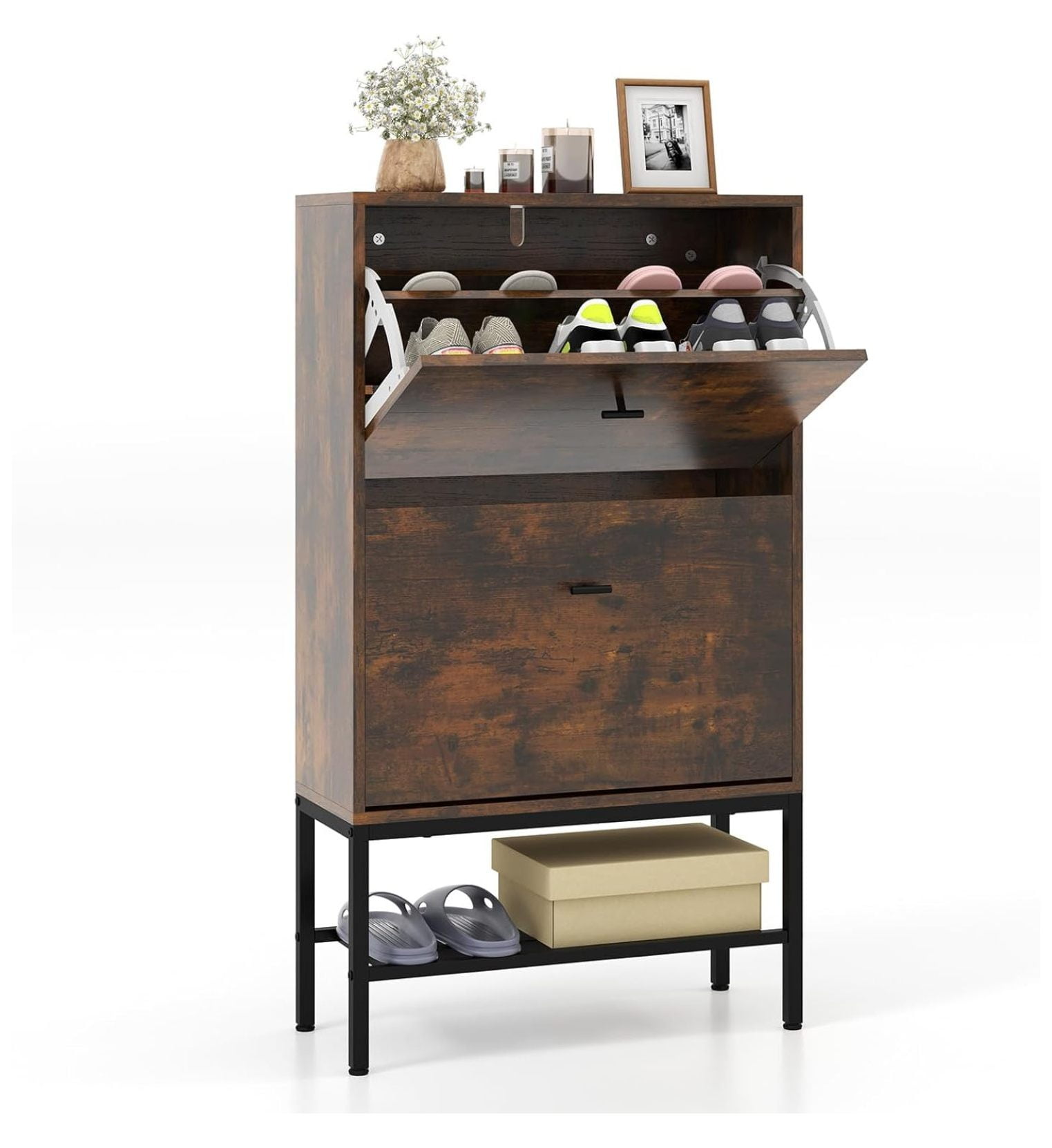 Industrial Shoe Storage Cabinet, Freestanding Shoe Organizer with 2 ...