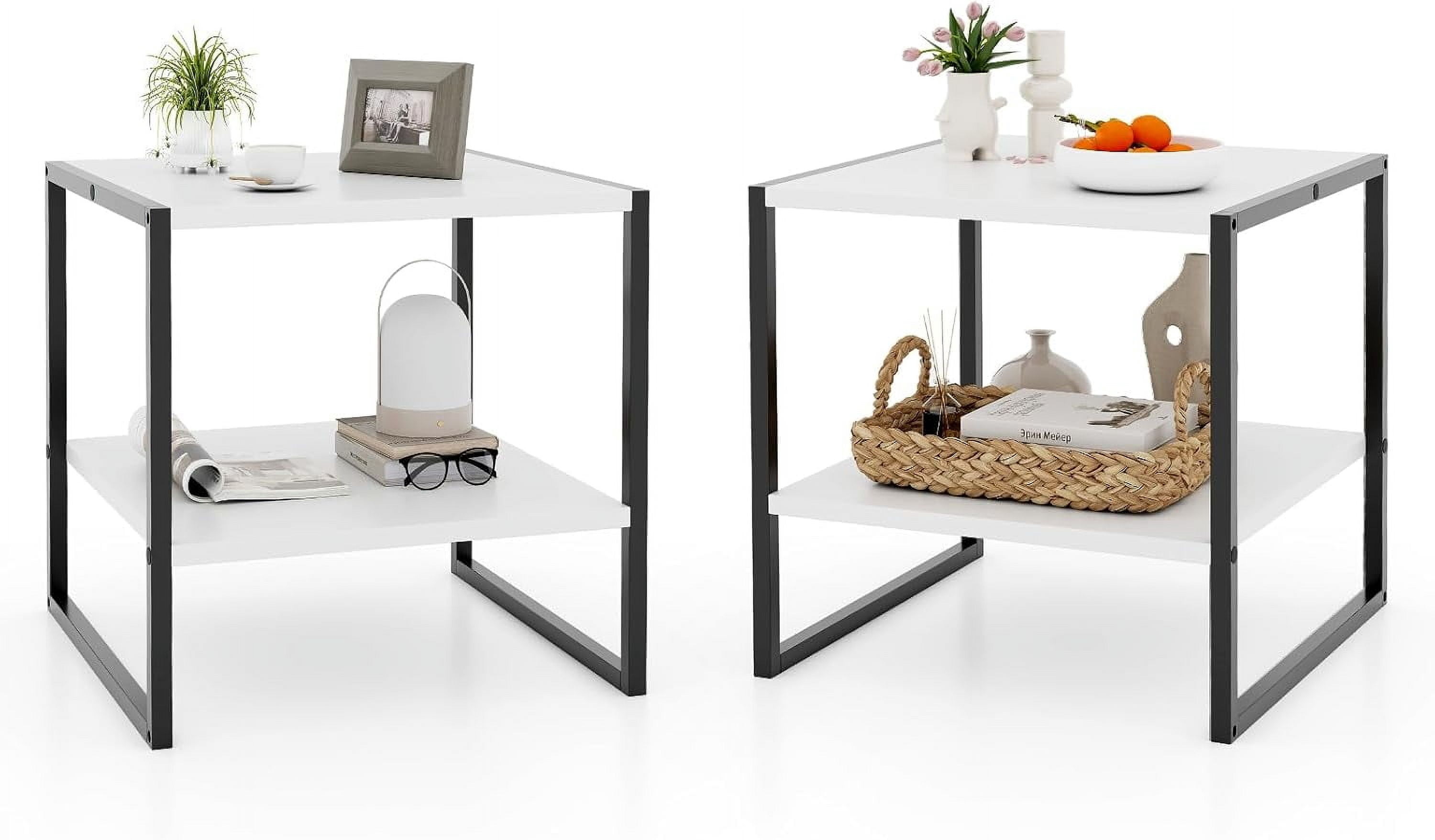Industrial Side Tables with Open Shelf, Square Coffee Table with Heavy ...