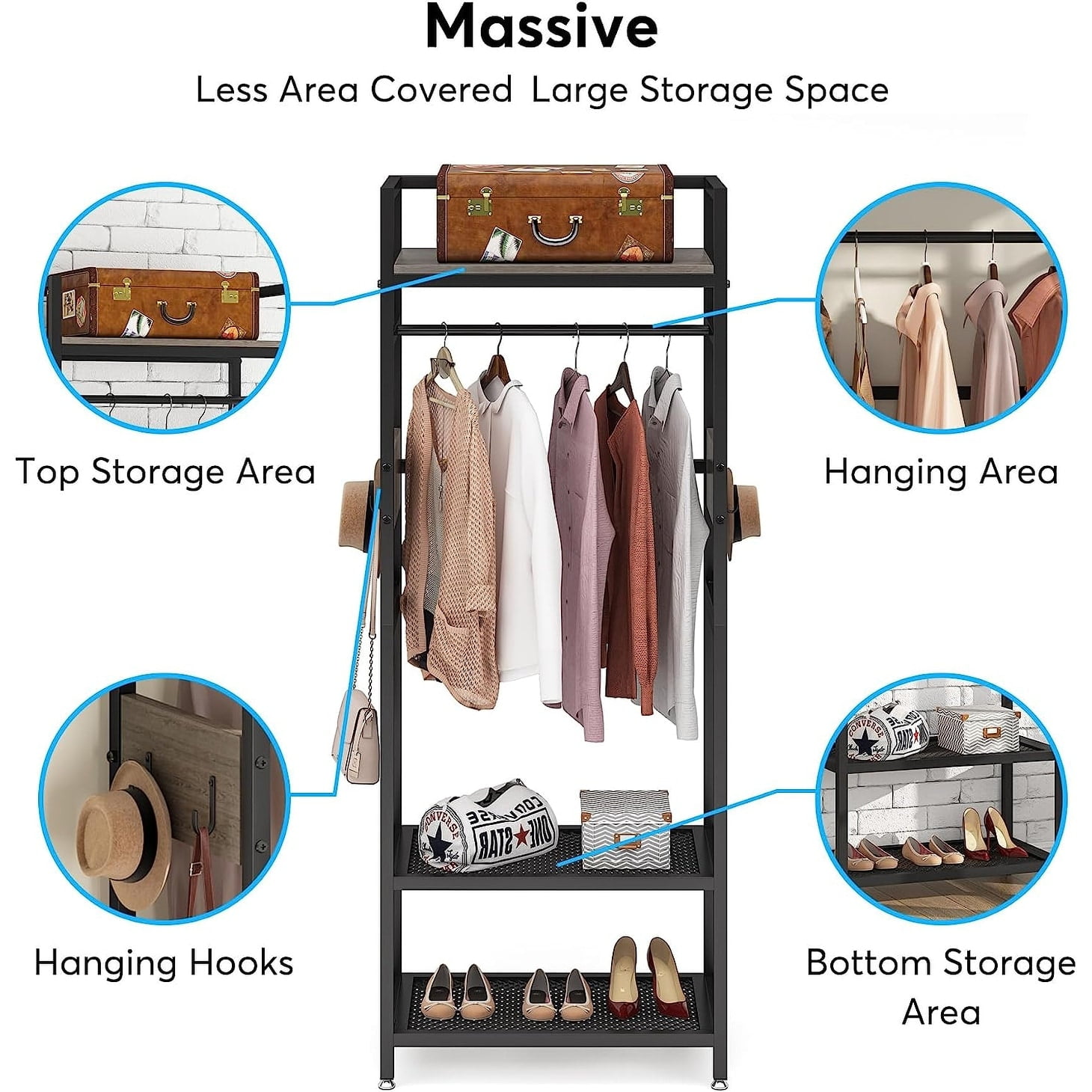Industrial Small Clothes rack with shelves,freestanding closet ...