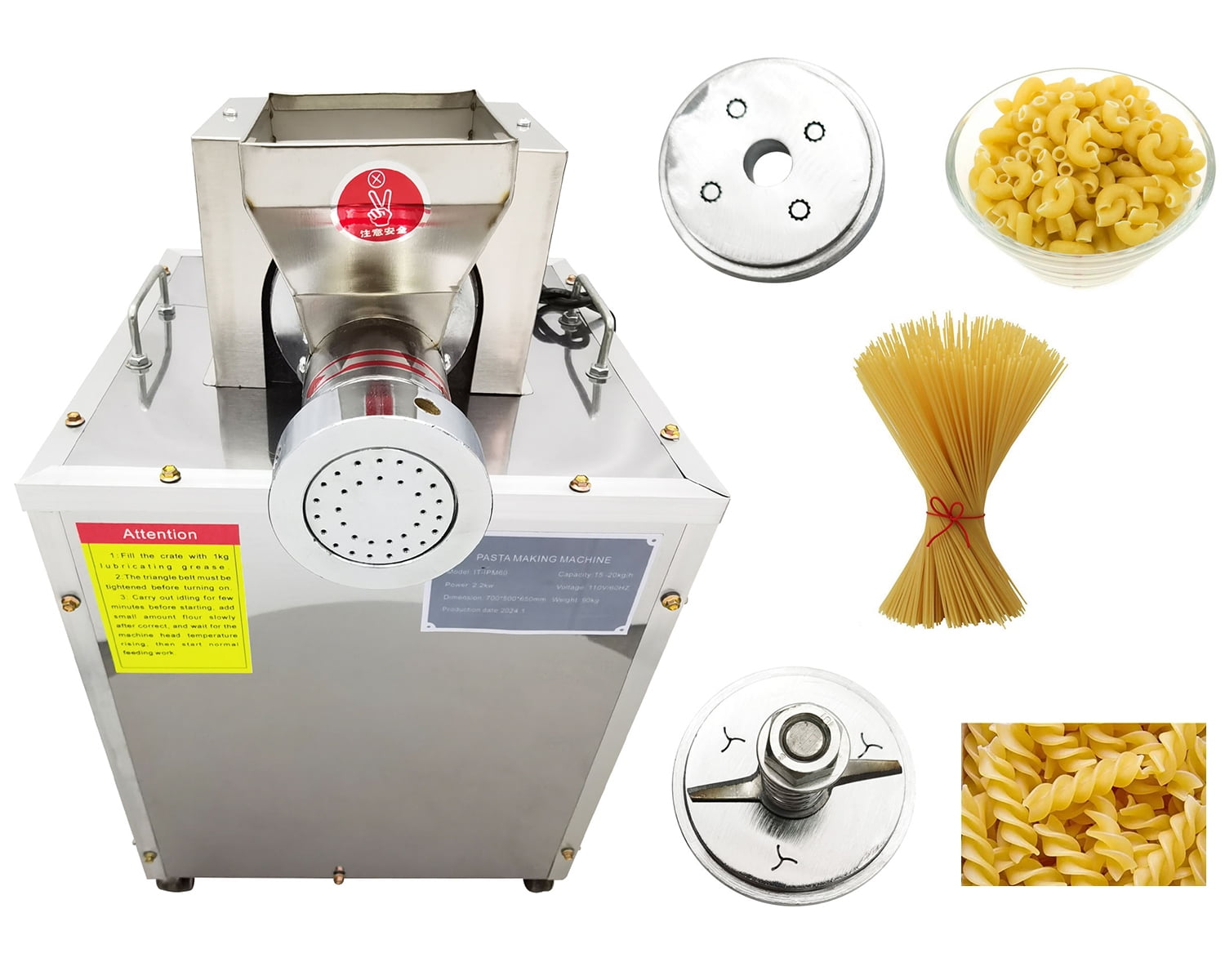 Industrial Spaghetti Macaroni Maker Pasta Making Machine with 3 Dies ...