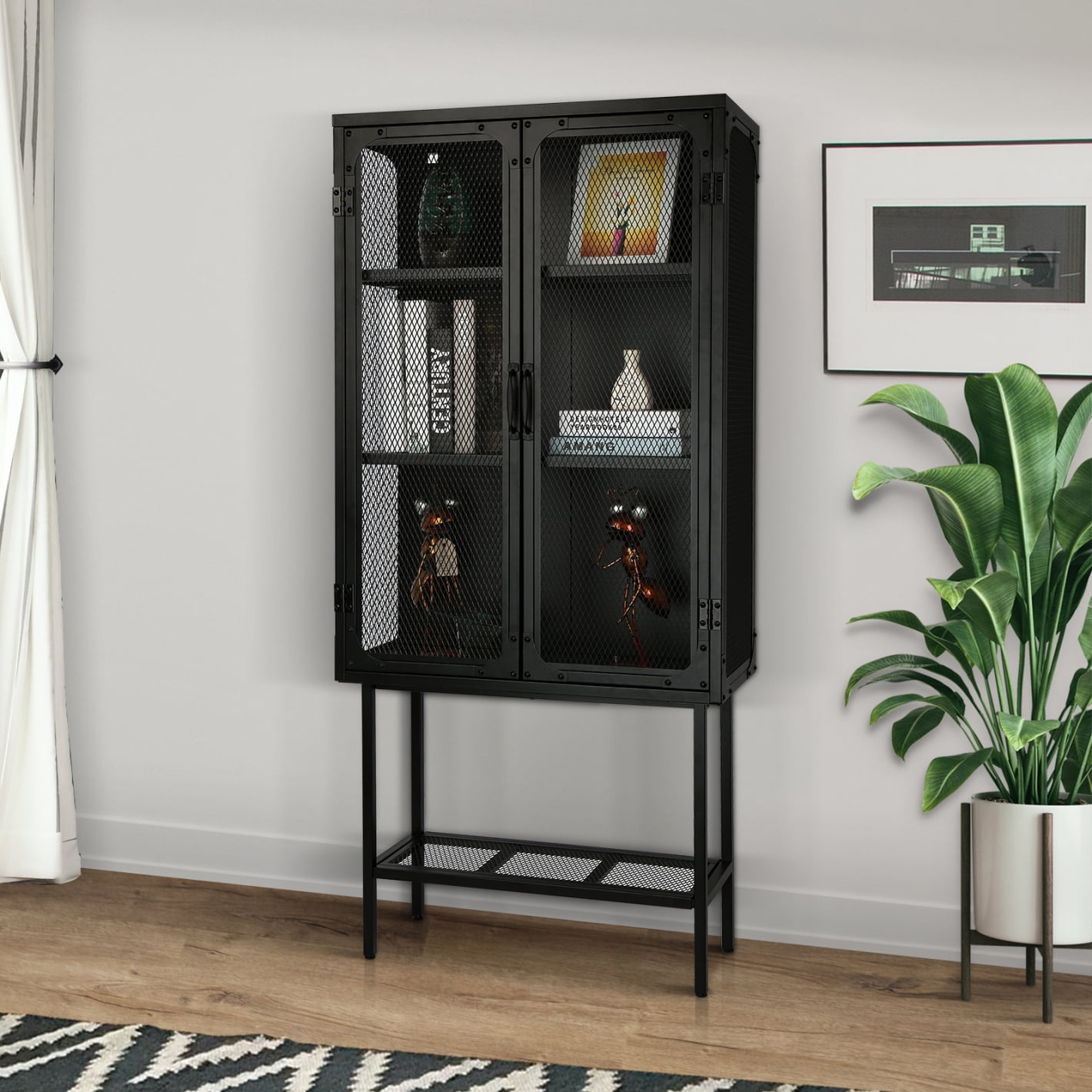 Industrial Steel Storage Cabinet with Dual Metal Mesh Doors and ...