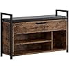 Industrial Storage Bench with Lift-Top Seat - Vintage Brown, 2-Tier ...
