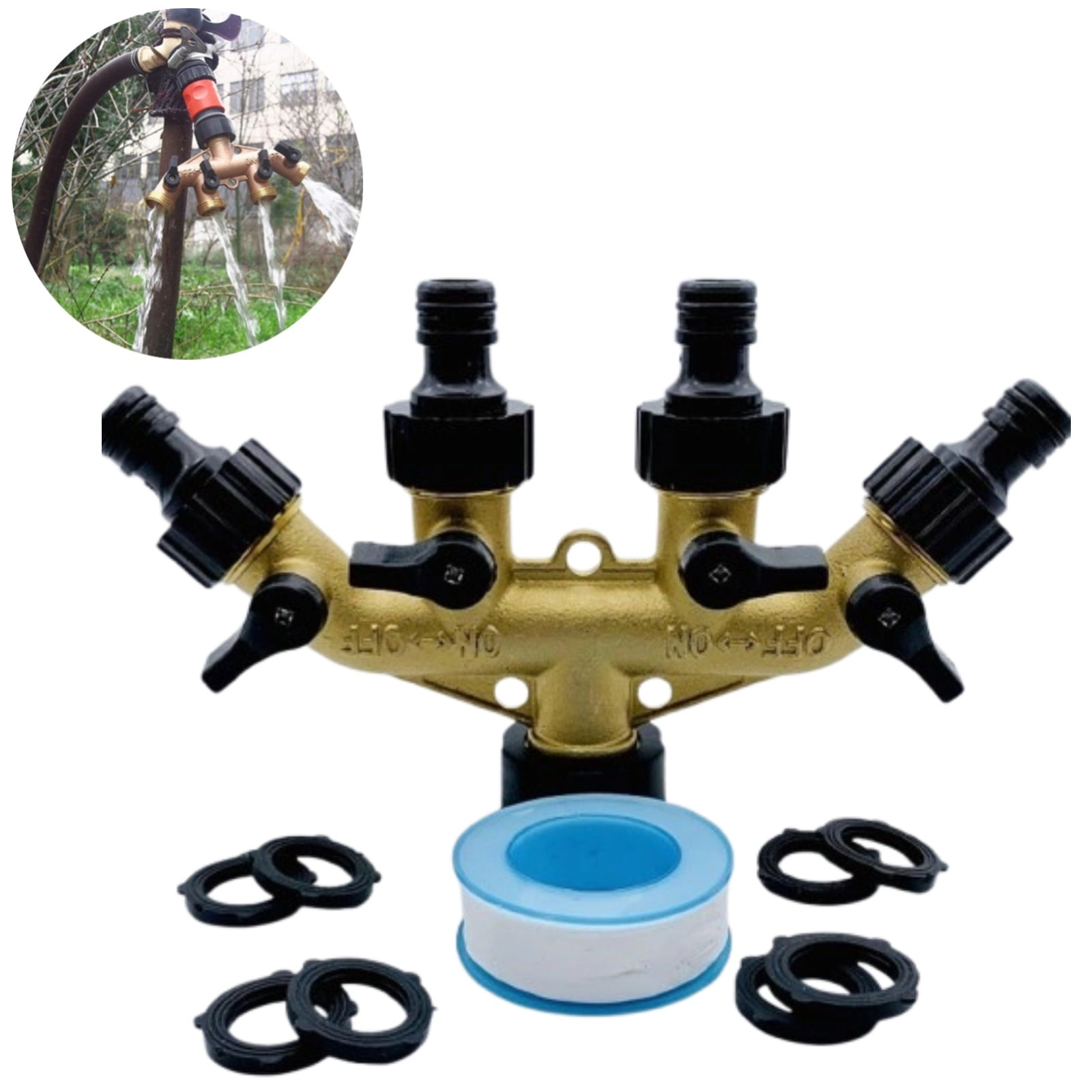 Industrial-Strength 4-Valve Hose Splitter | 100% Solid Brass Build ...