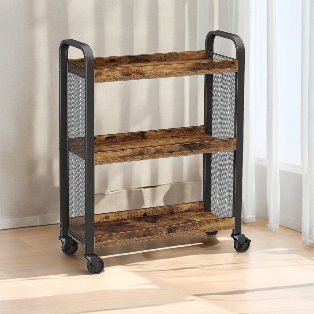 Industrial Style 3-Tier Narrow Storage Cart - Steel Frame, Rolling with ...