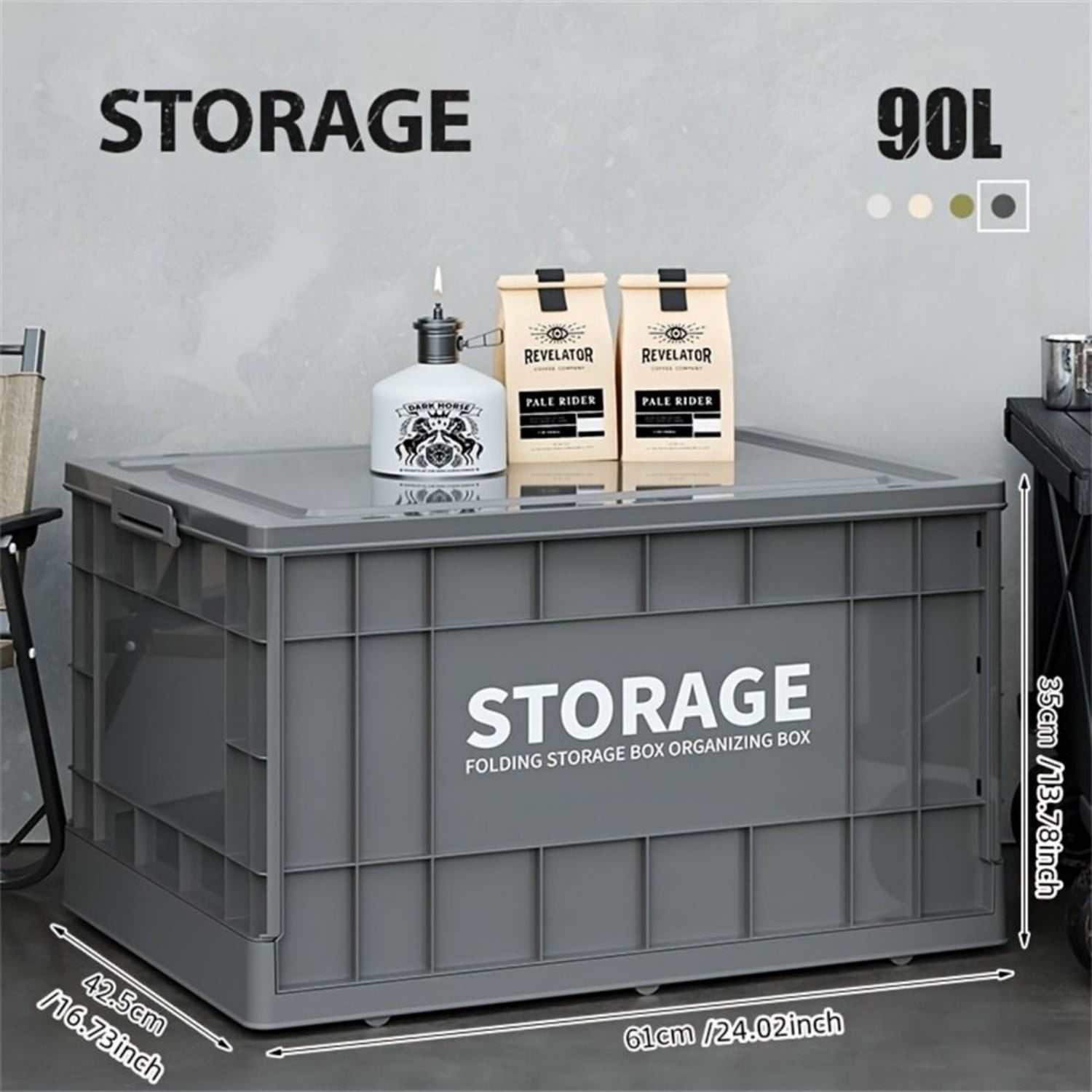 Industrial Style 90L Collapsible Storage Bin with Lid – Stackable ...