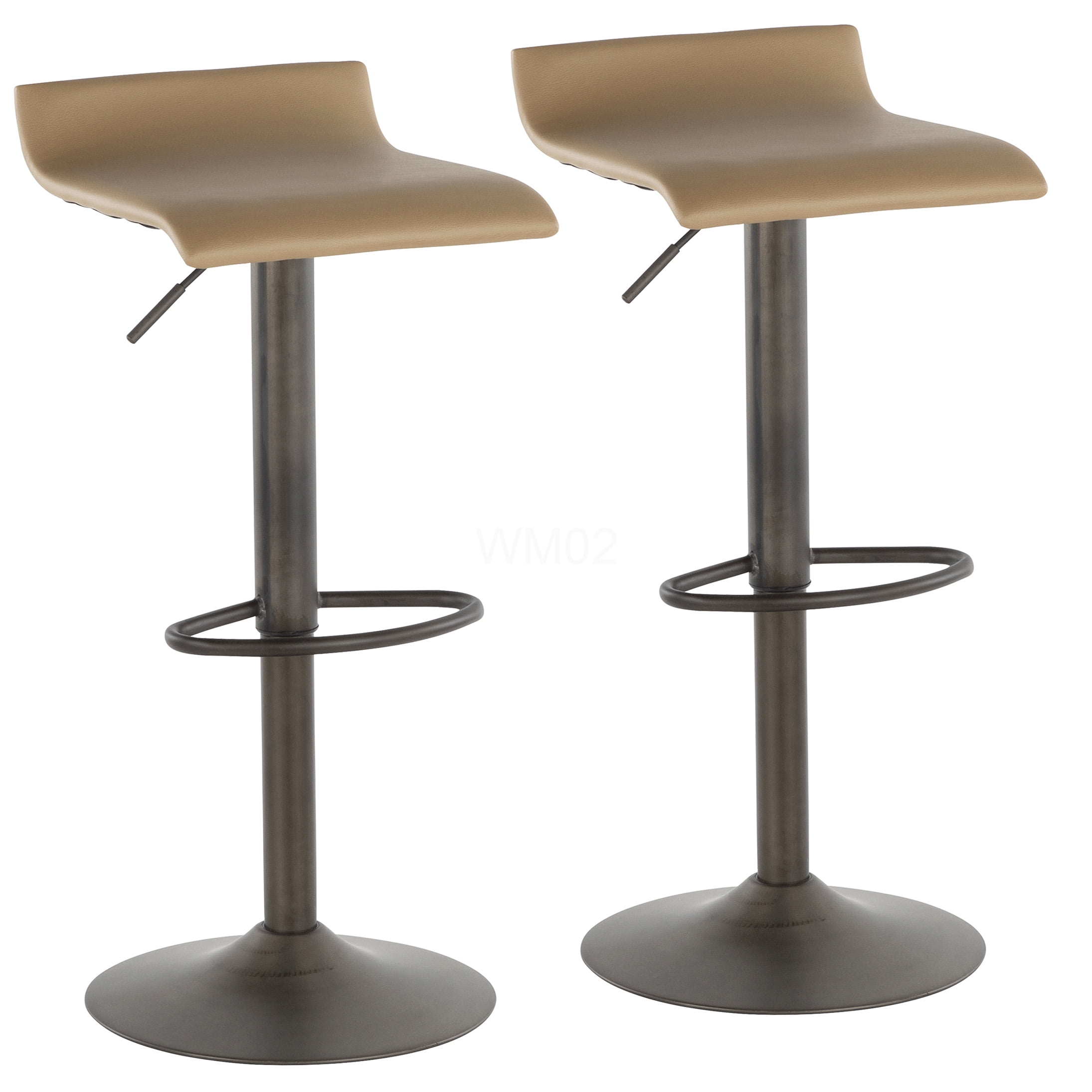 Industrial Style Adjustable Bar Stools Set of 2, Swivel Faux Leather ...