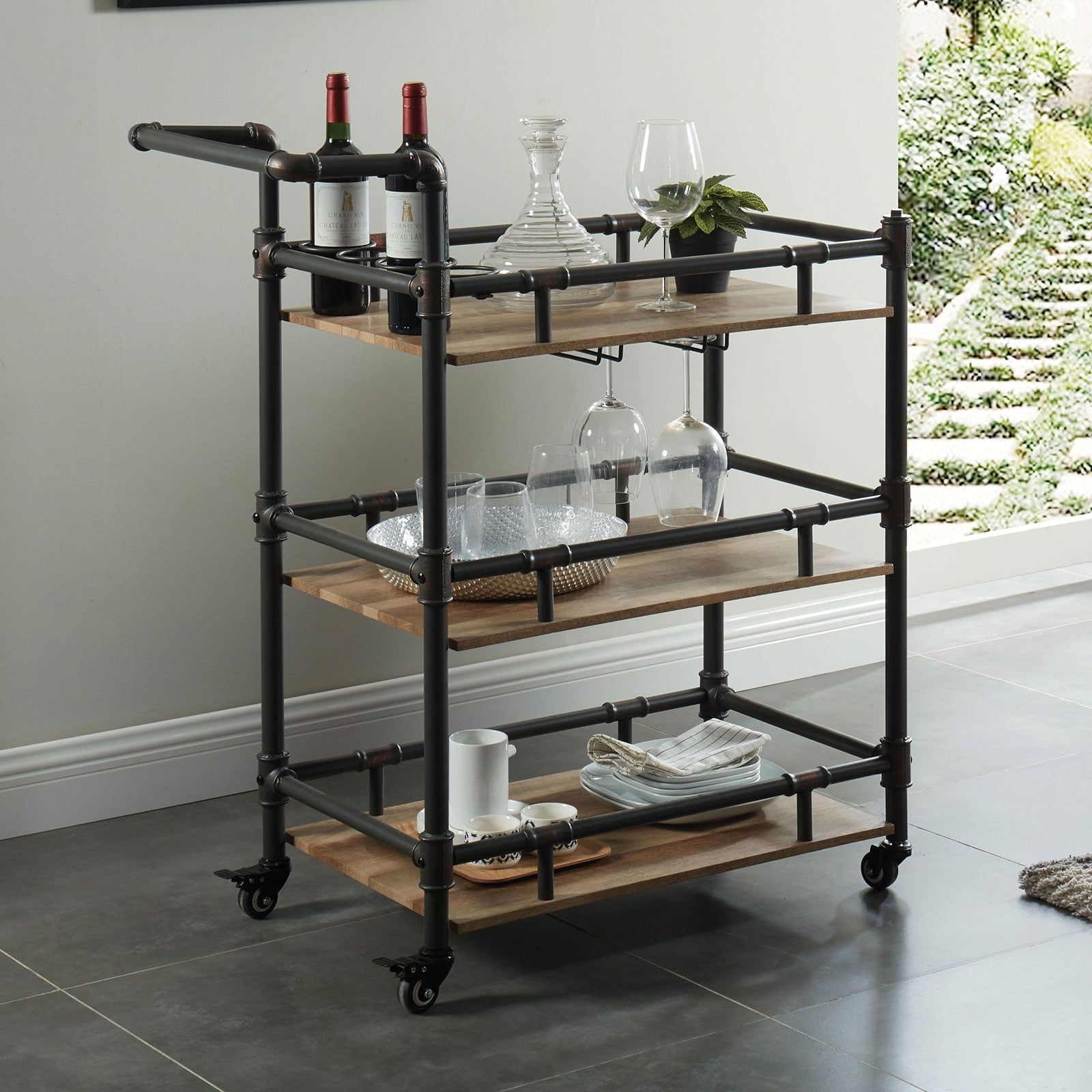 Industrial Style Antique Black Inspired Design Natural Oak 1pc Serving ...