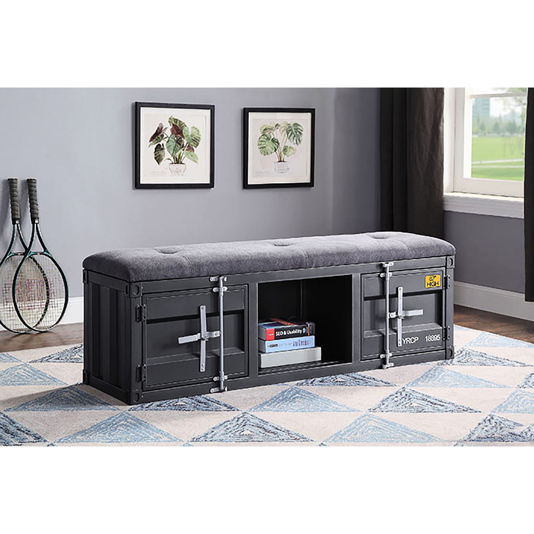 Industrial Style Bench | Useful for Storing Shoes and More | Grey ...