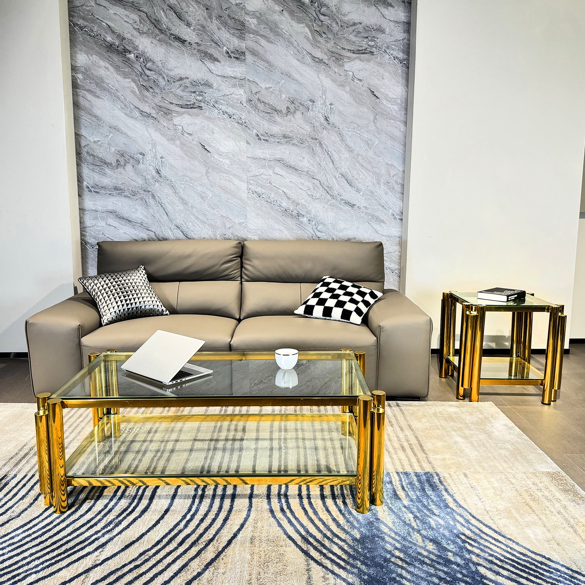 Industrial Style Coffee Table, Stainless Steel, Clear Tempered Glass ...