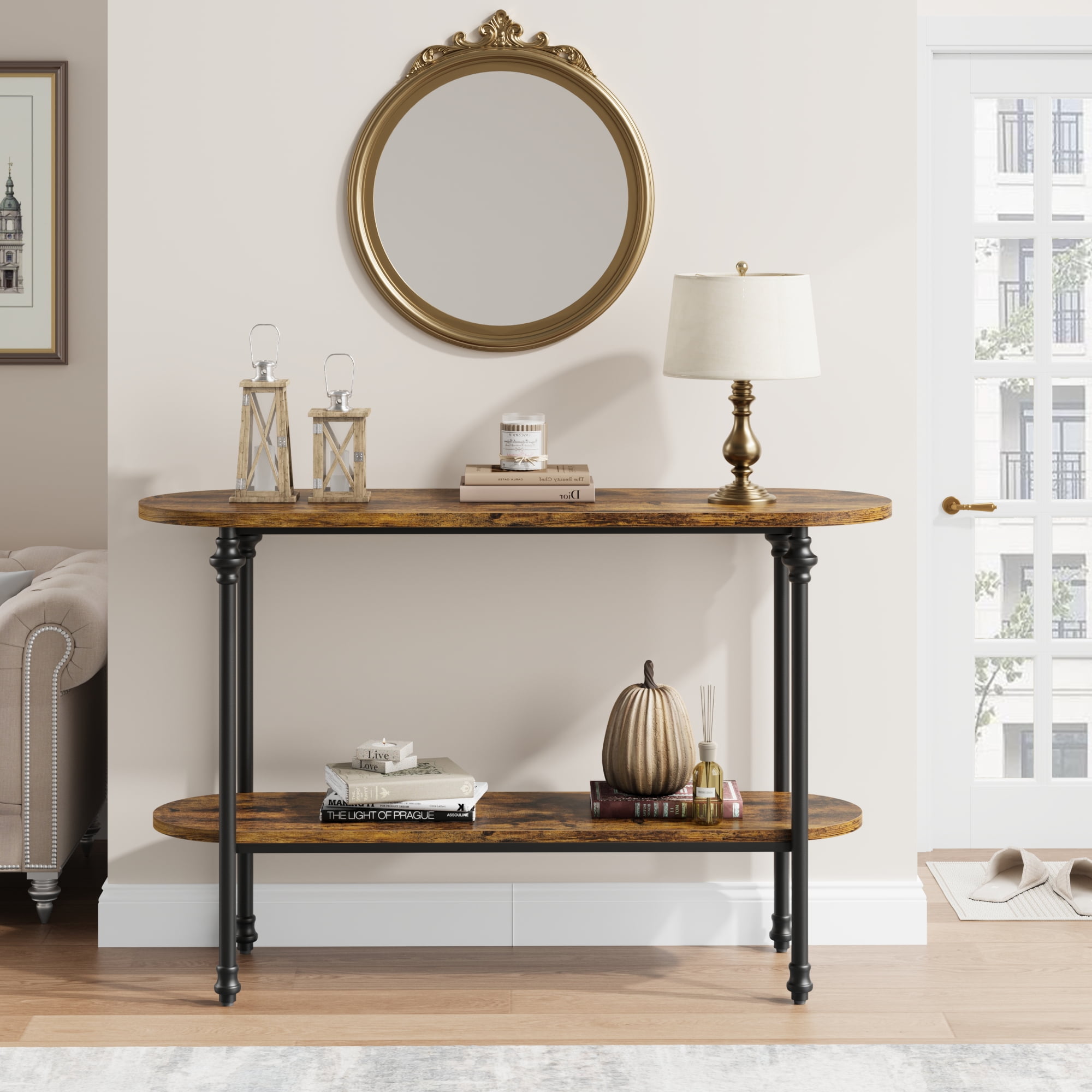 Industrial Style Console Table, 43.3" Entryway Table with Storage, 2 ...