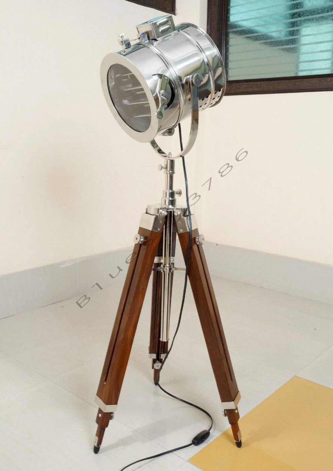 Industrial Style Floor Spotlight Vintage Studio Search Light Wooden ...