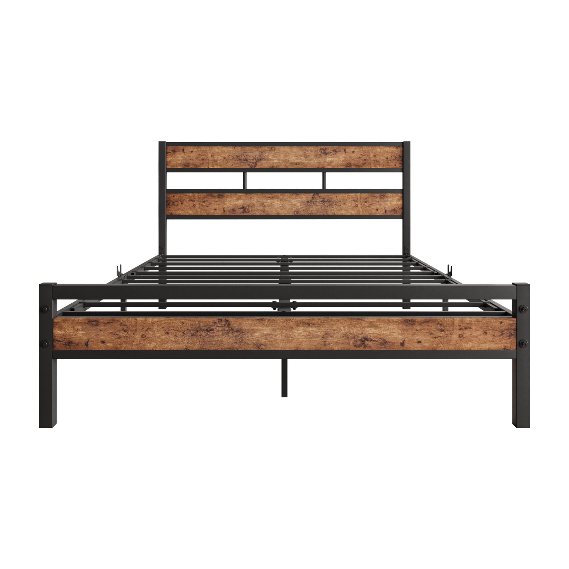 Industrial Style Full Size Platform Bed with Headboard and Footboard ...