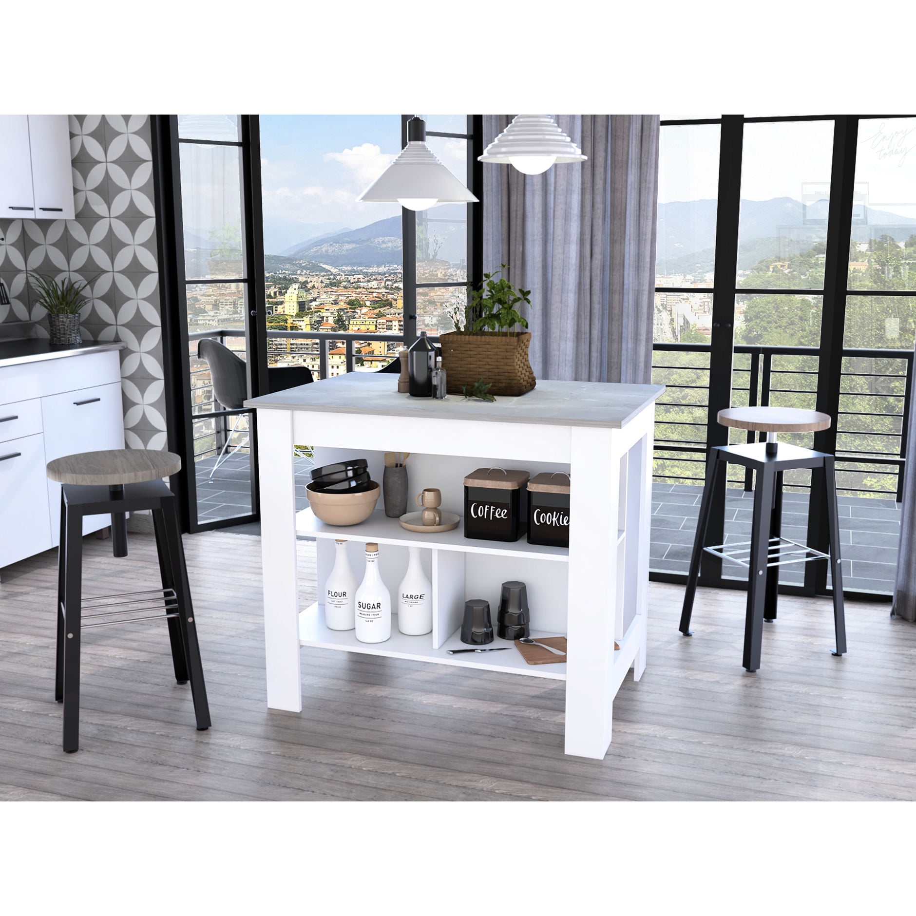Industrial Style Kitchen Island | Three Shelves for Kitchen Items ...