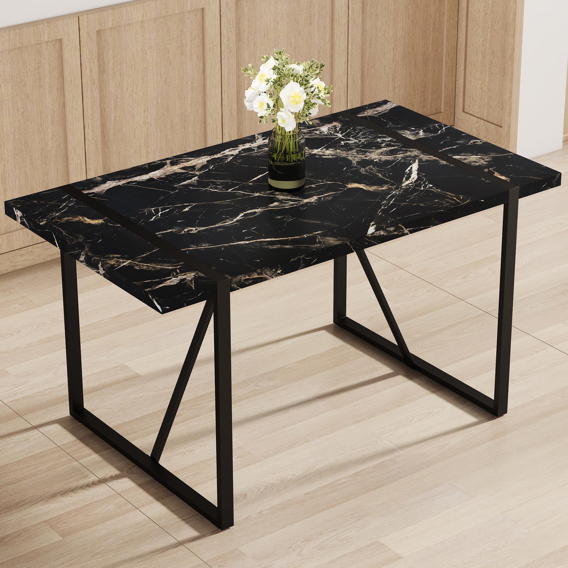 Industrial Style Kitchen Table, Black Metal Legs, 1.5-inch Thick Top ...