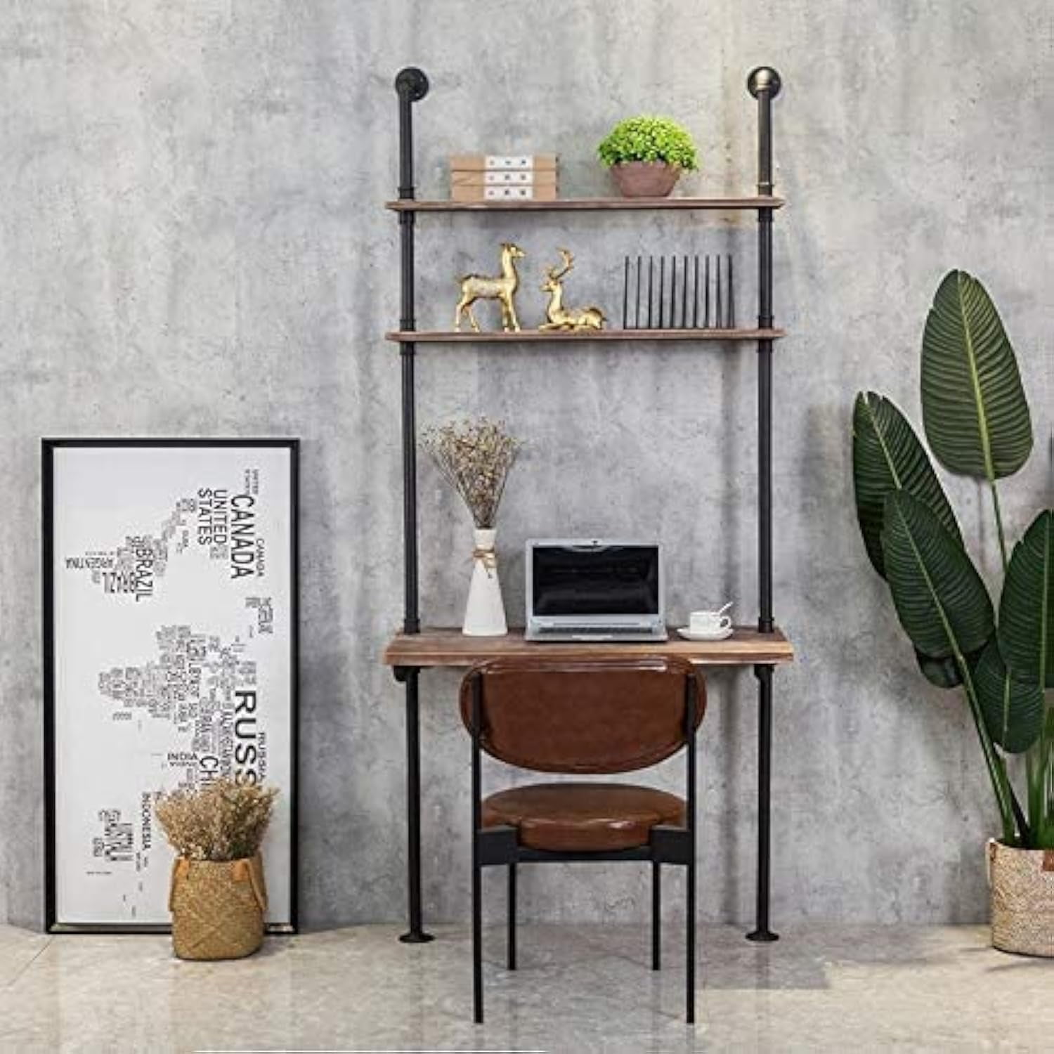 Industrial Style Laptop Desk Solid Wood Computer Desk Storage Table ...