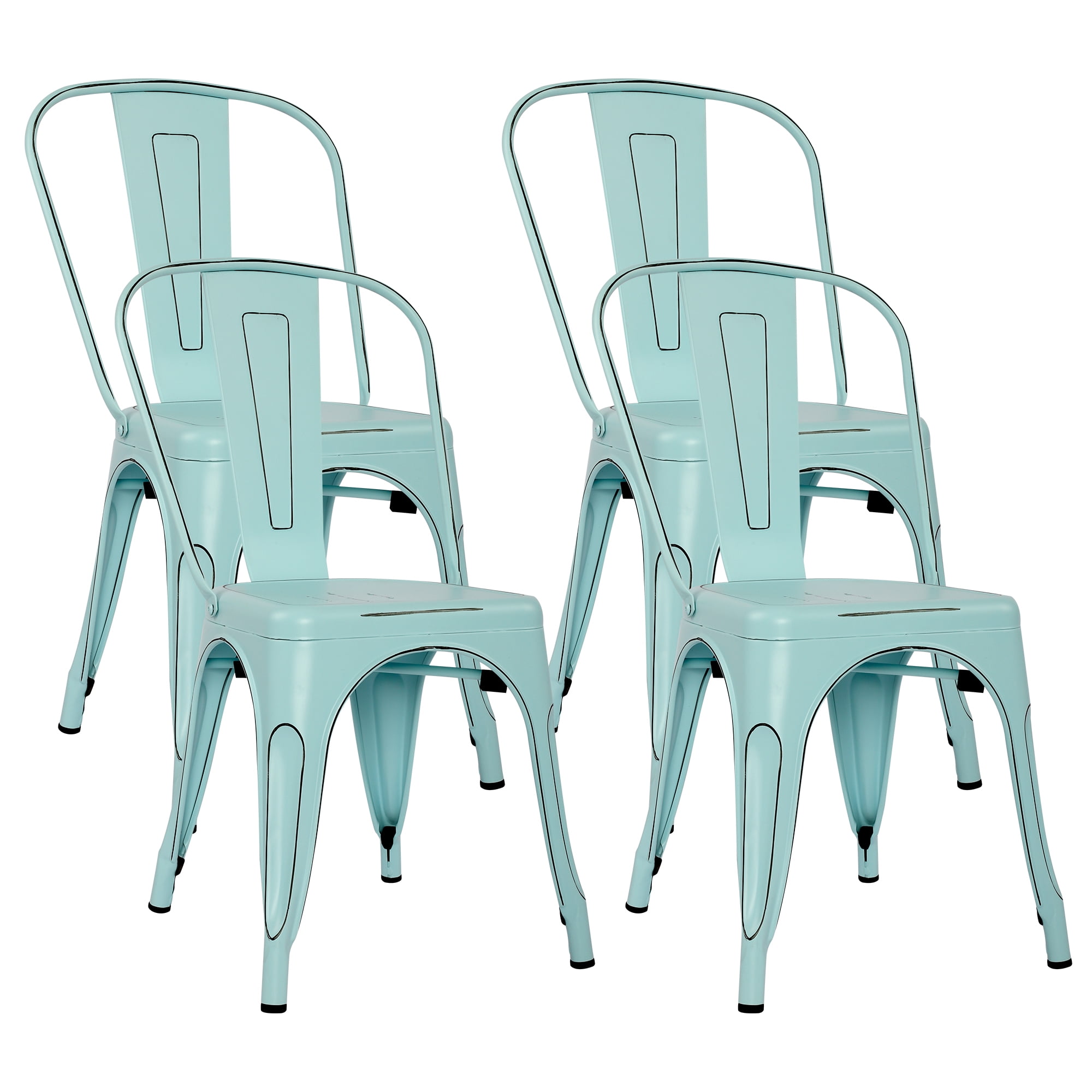 Industrial Style Dining Kitchen Chairs, Metal Slat Back, Set of Four in ...