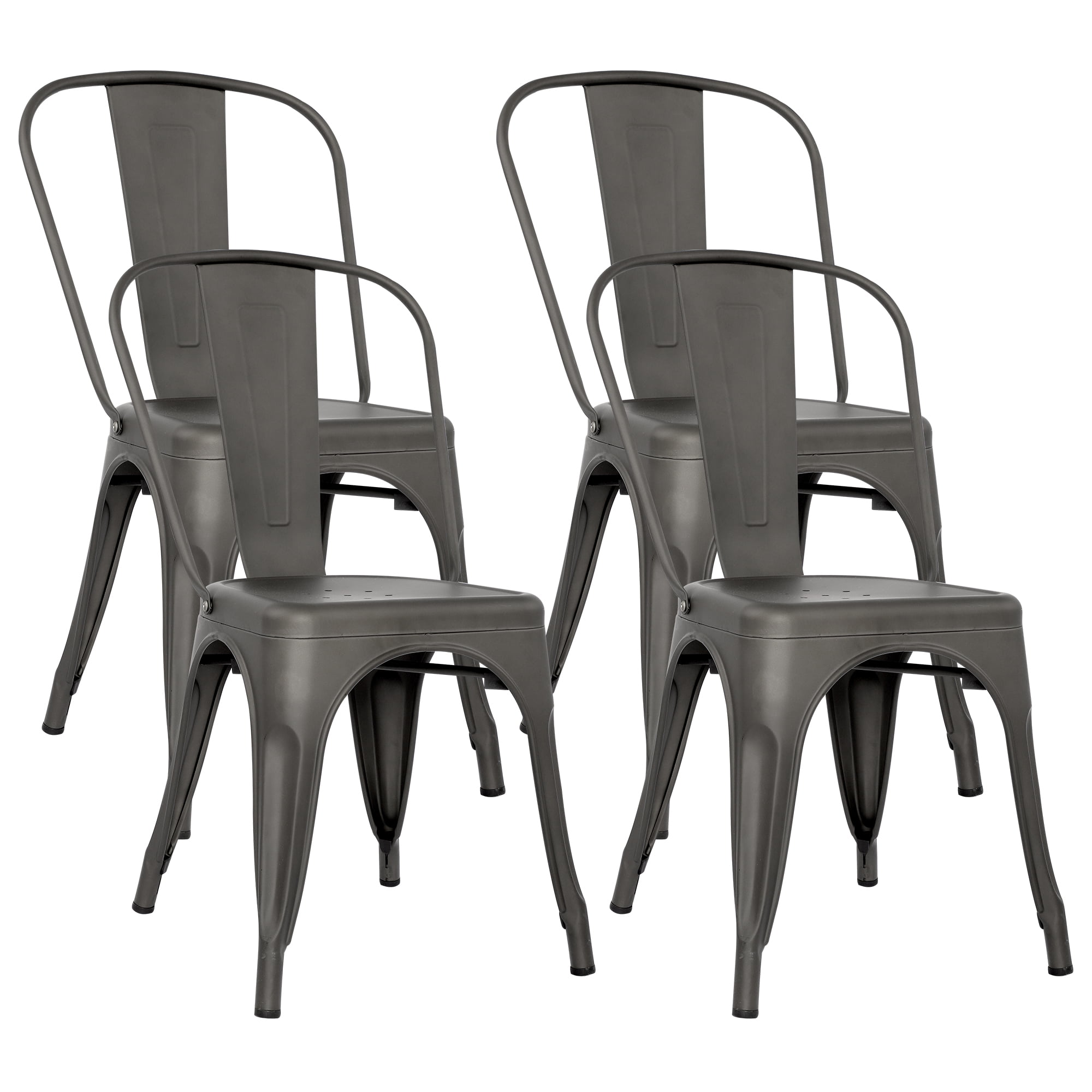 Industrial Style Set of 4 Steel Dining Kitchen Chairs, Matte Gun Gray ...