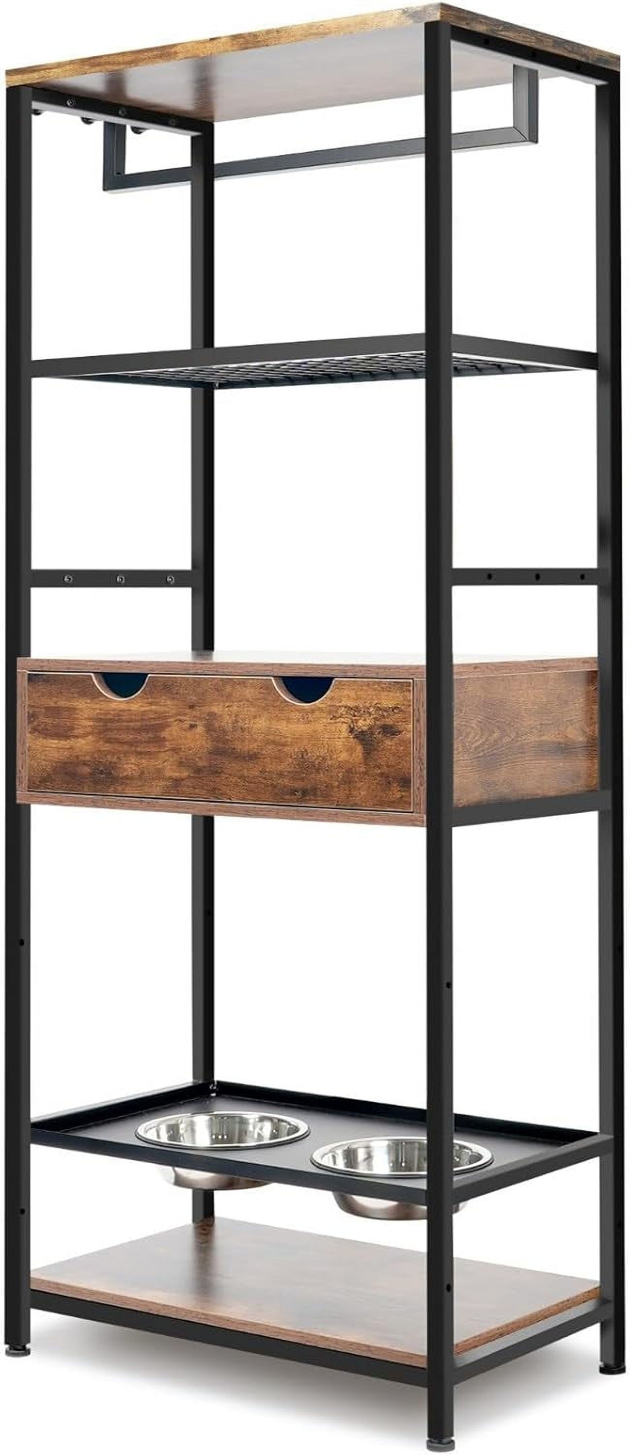 Industrial Style Storage Rack with Dog Feeding Station, Adjustable ...