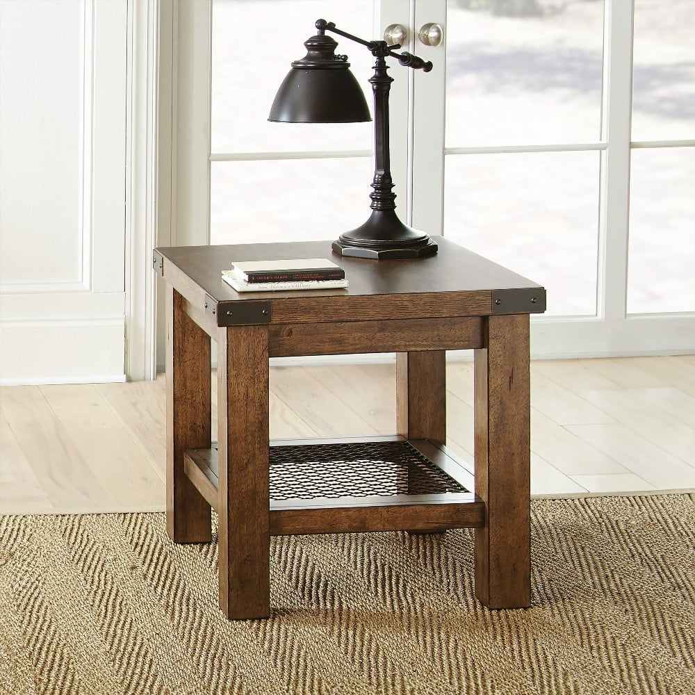 Industrial Styling End Table for Any Setting | Hailee | Antique Oak ...