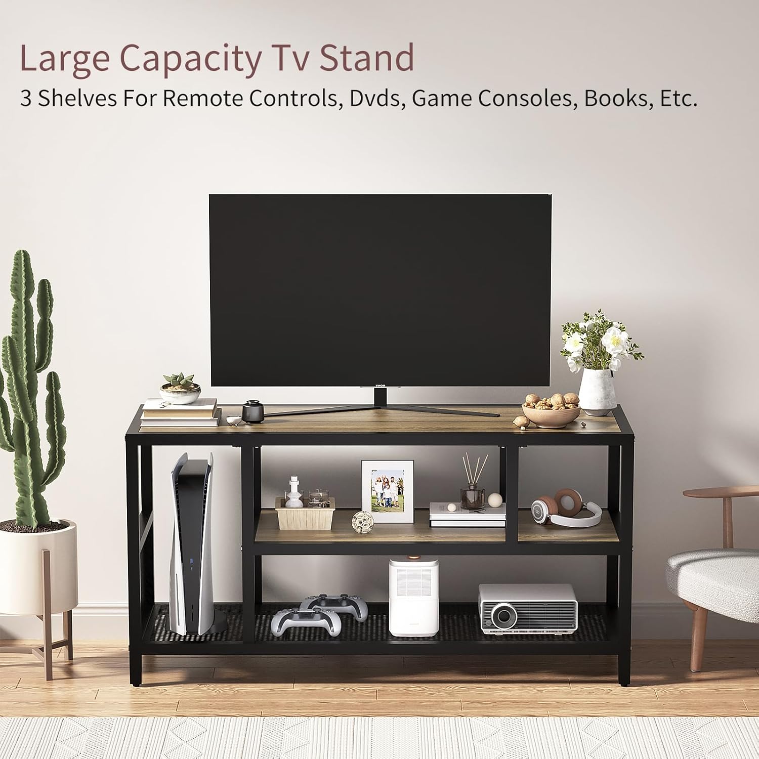Industrial TV Stand for TV up to 65 inch, TV Cabinet with 2 Tier ...