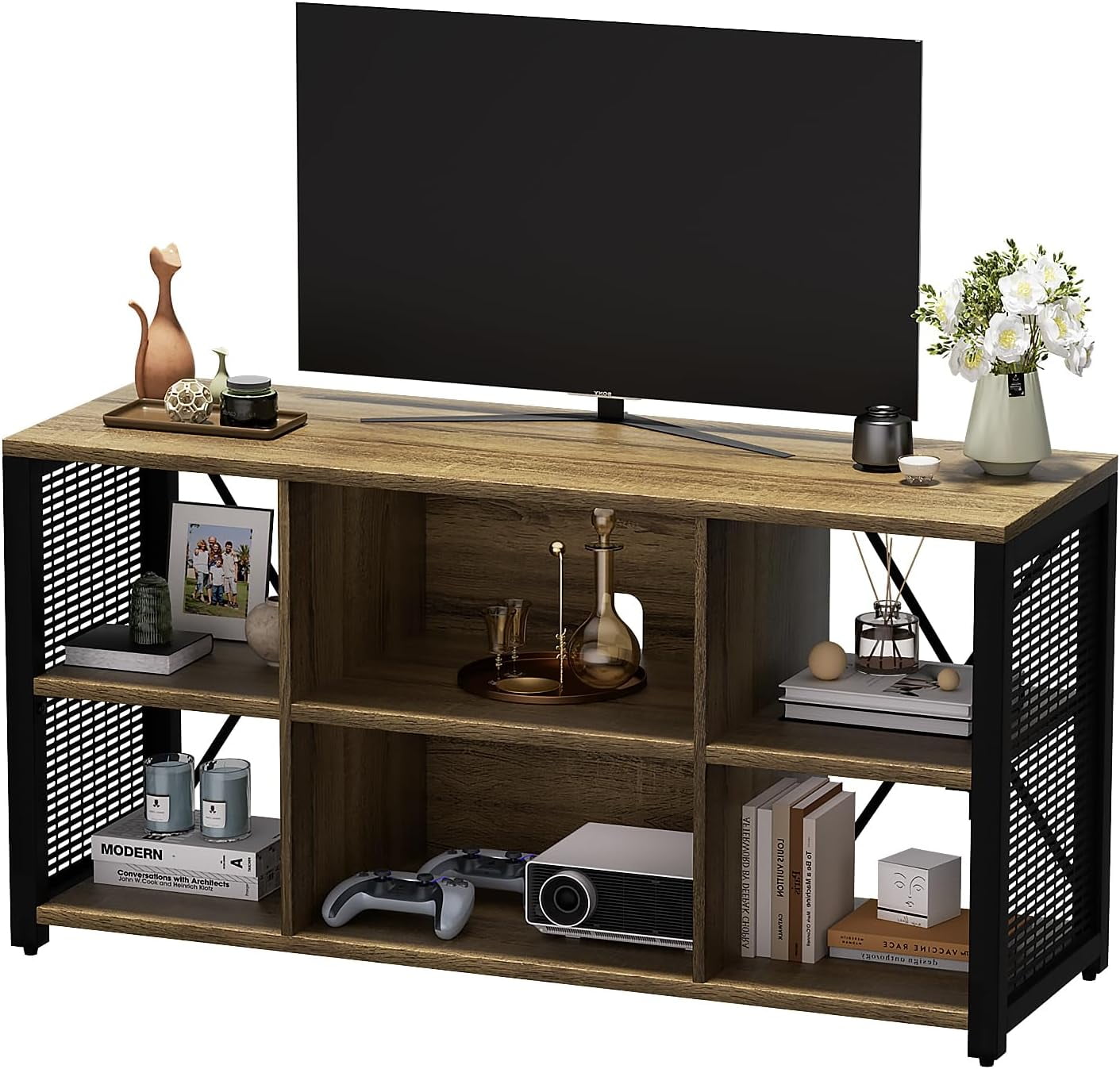 Industrial TV Stand for TV up to 65 inch,TV Cabinet with 2 Tier Storage ...