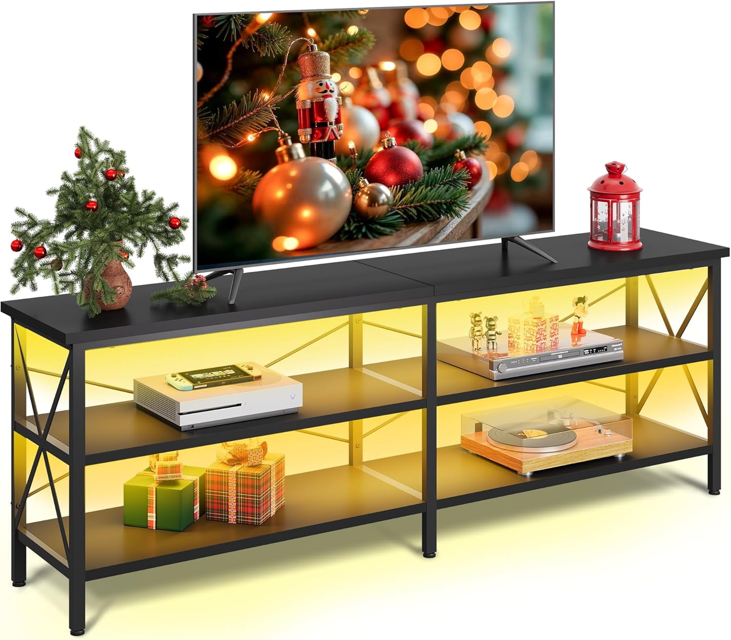 Industrial TV Stand for 70 Inch TV, 63 Inch Media Console with LED 3 ...