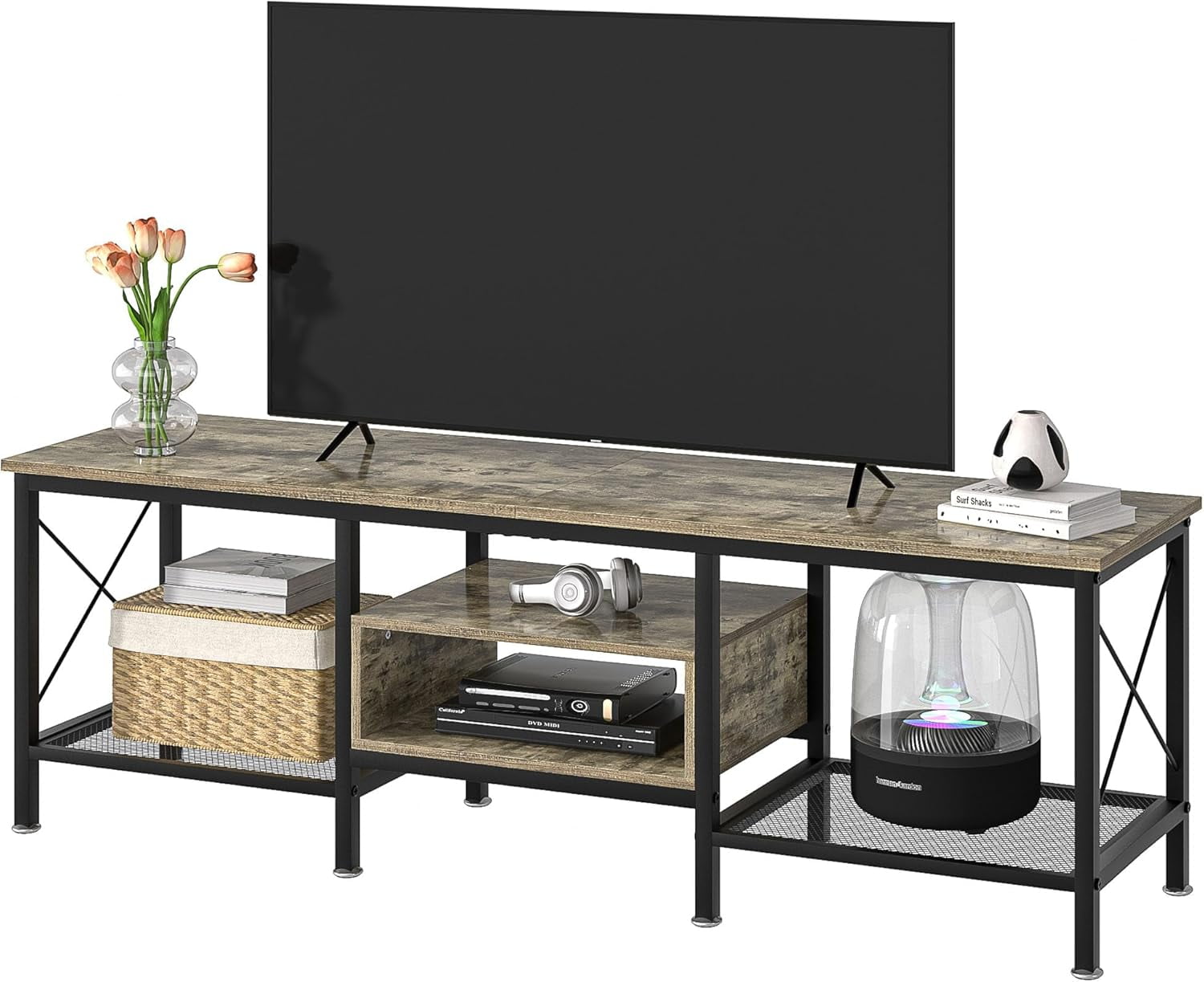 Industrial TV Stand for 70 Inch Television Cabinet 3-Tier Console with ...