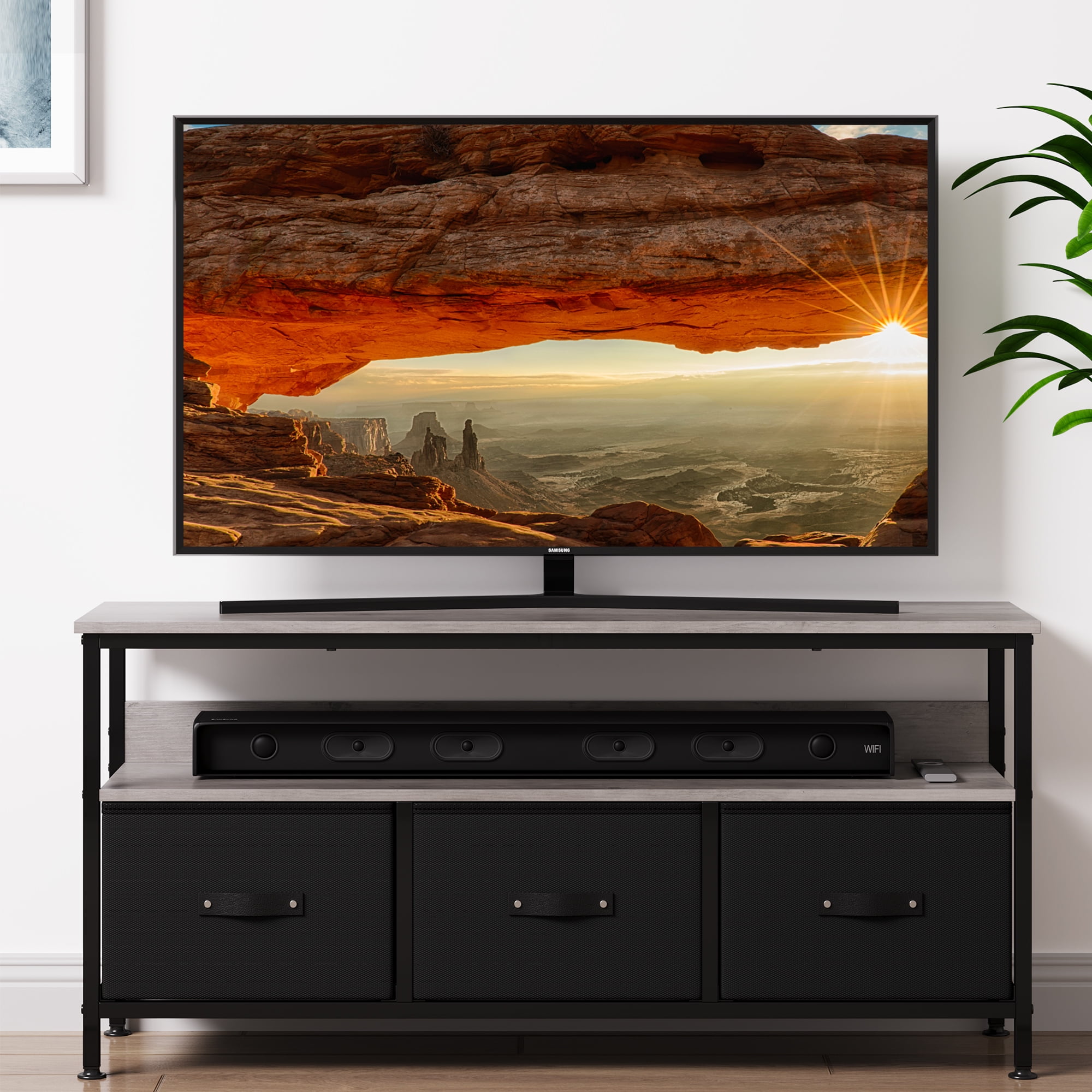 Industrial TV Stand, Entertainment Center with Storage, 47.2"W TV Stand ...