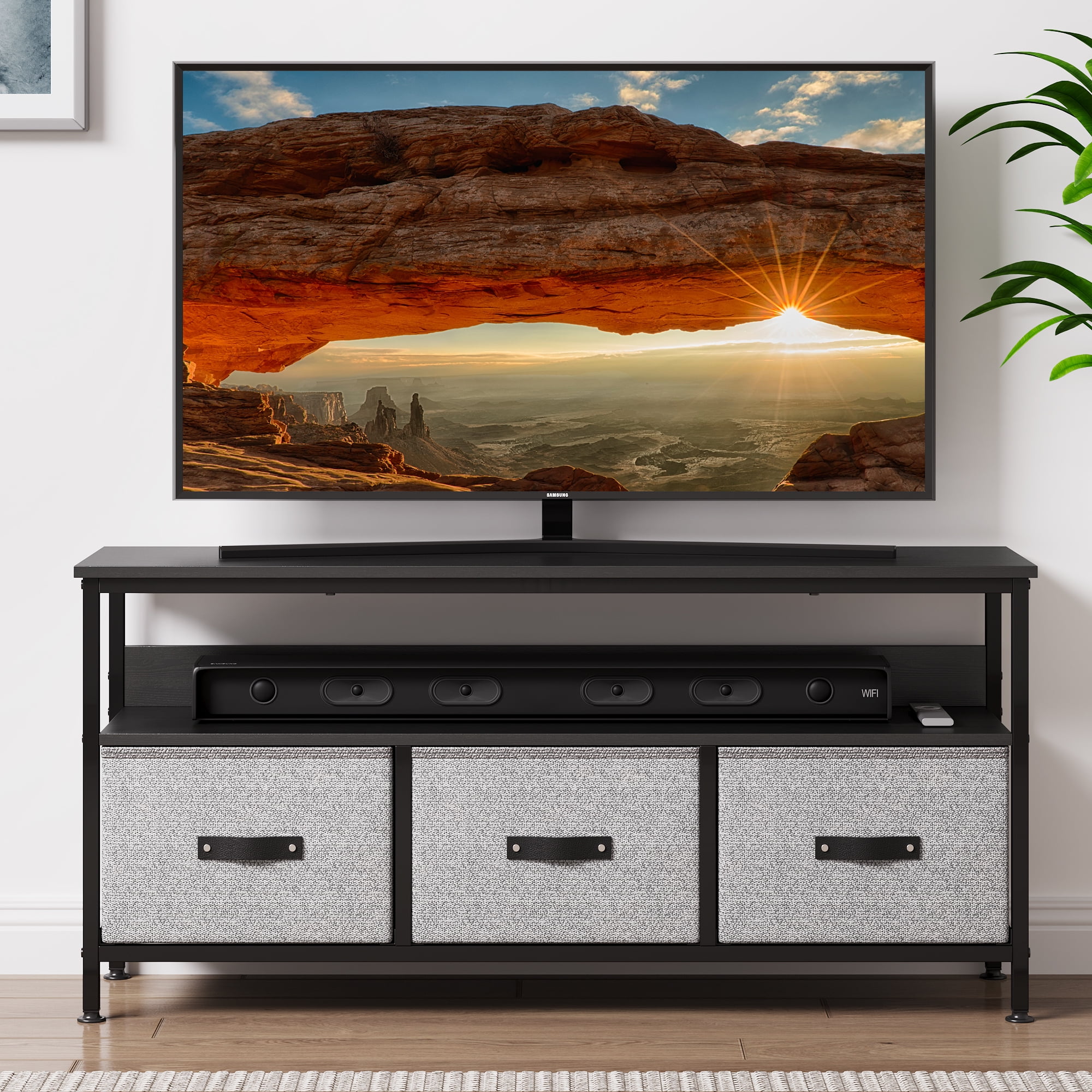 Industrial TV Stand, Entertainment Center with Storage, 47.2"W TV Stand ...