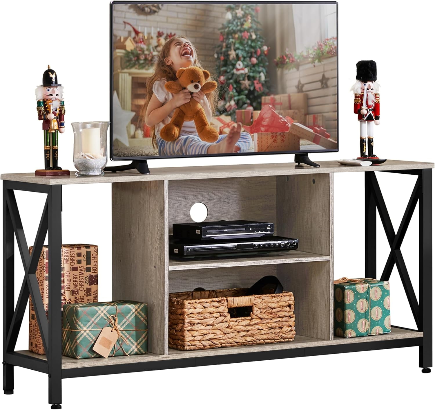 Industrial TV Stand for 55 Inch TV, Entertainment Center Media Console ...