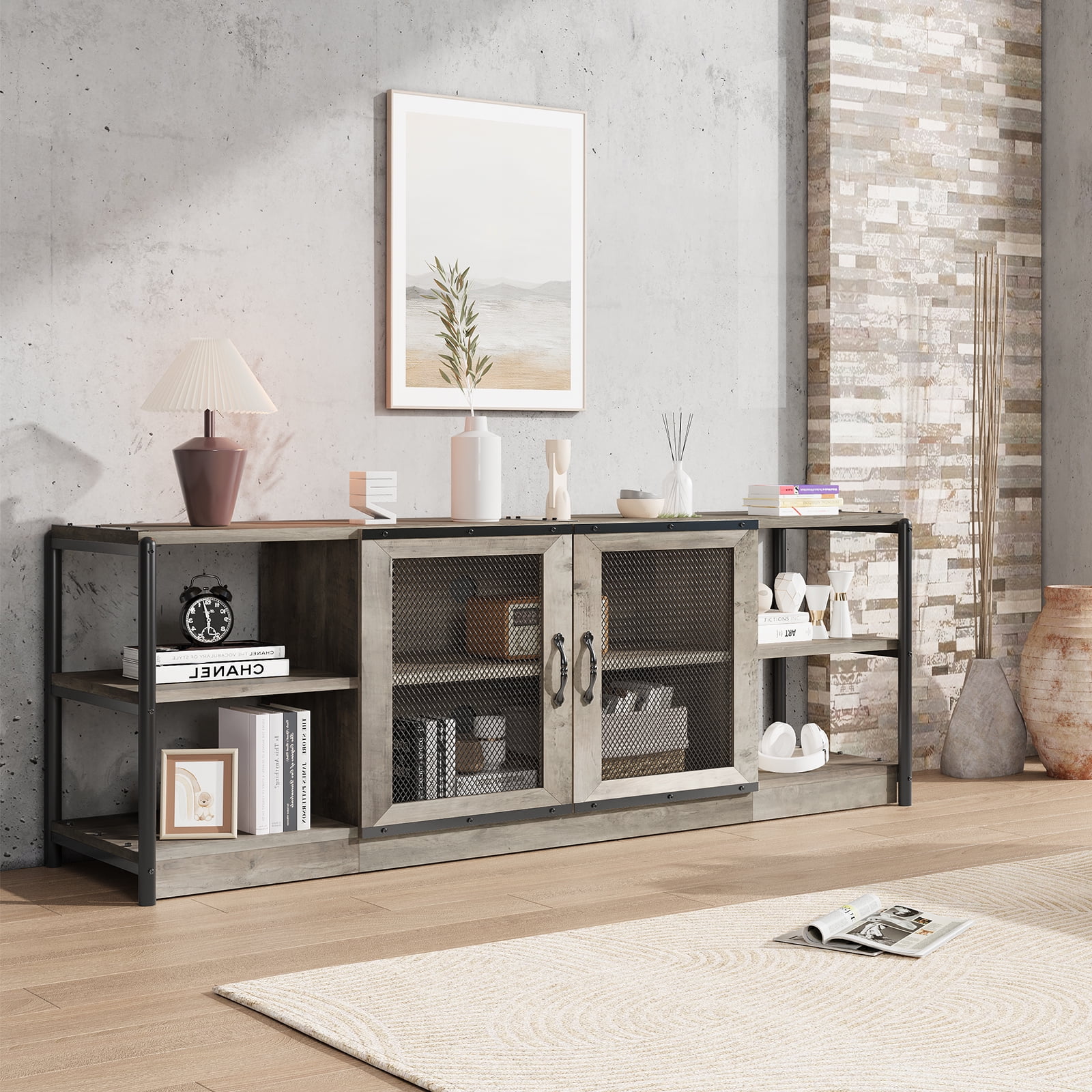 Industrial TV Stand for 65/75 inch TV，Rustic TV Entertainment Center ...