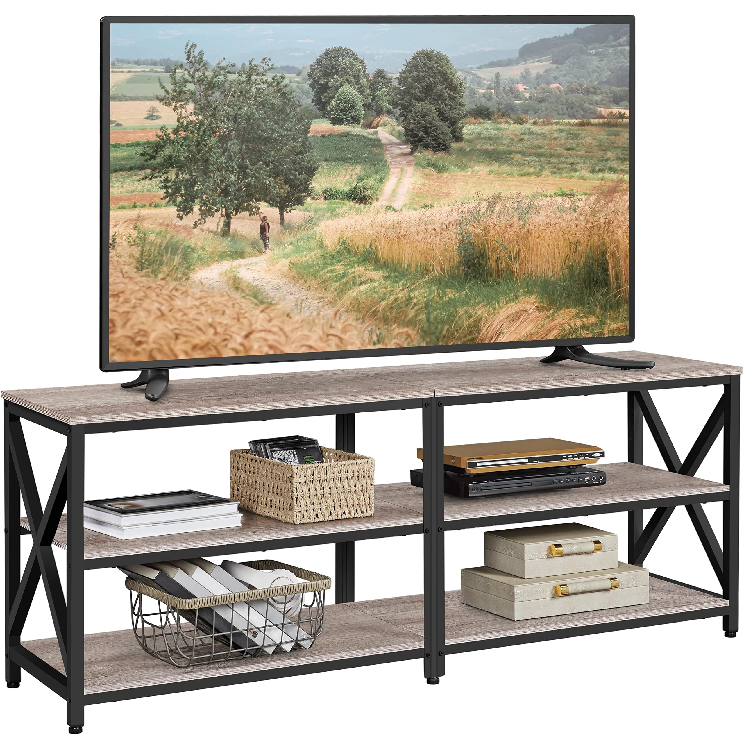 Industrial TV Stand for 70 Inch TVs, 63" Wide Media Console with 3-Tier ...