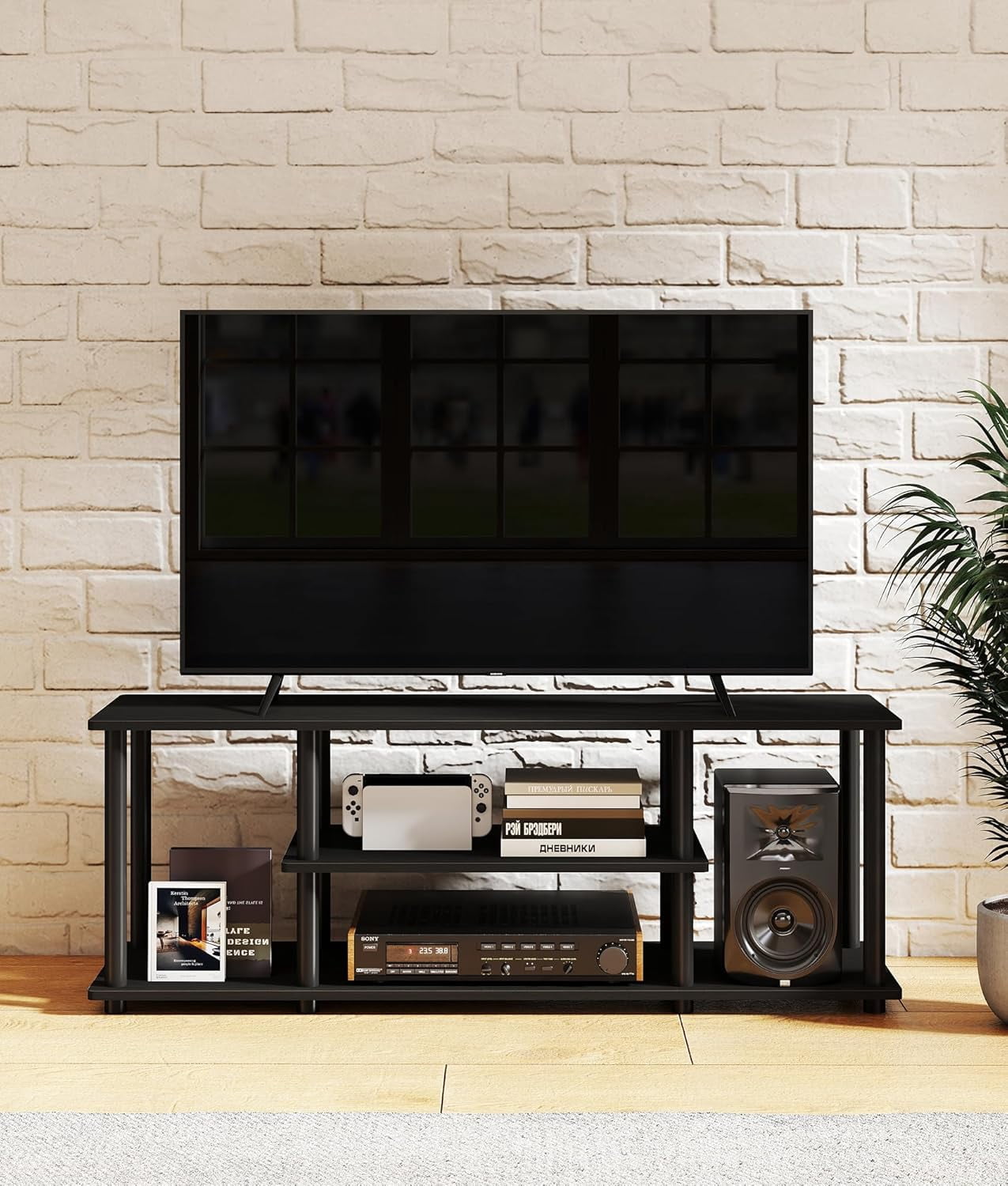 Industrial TV Stand for TVs up to 50 inches, Entertainment Center with ...