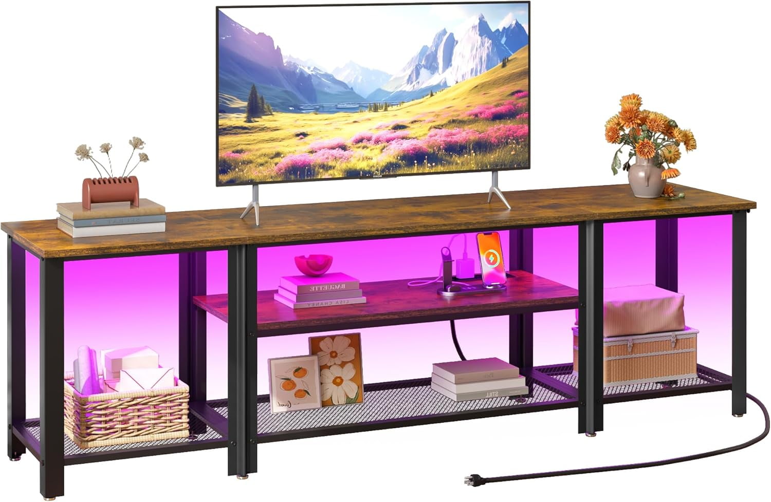 Industrial TV Stands with Lights & Built-in Power Outlets - Modern TV ...