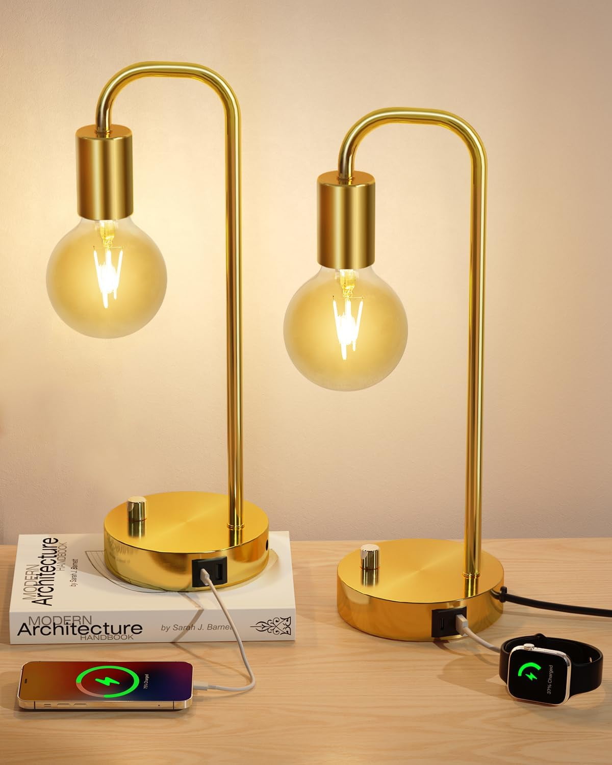 Industrial Table Lamp for Bedroom, Fully Dimmable Modern Bedside Lamps with 2700K Warm Light ...