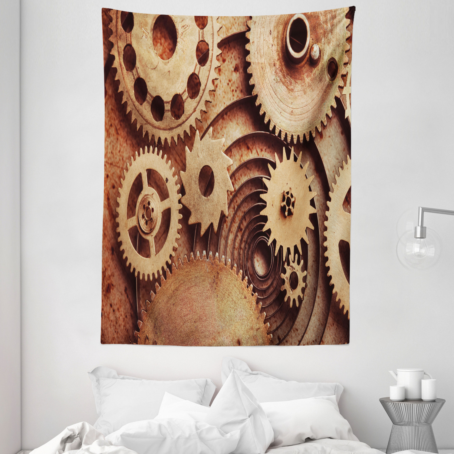 Industrial Tapestry, Inside The Clocks Theme Gears Mechanical Device ...