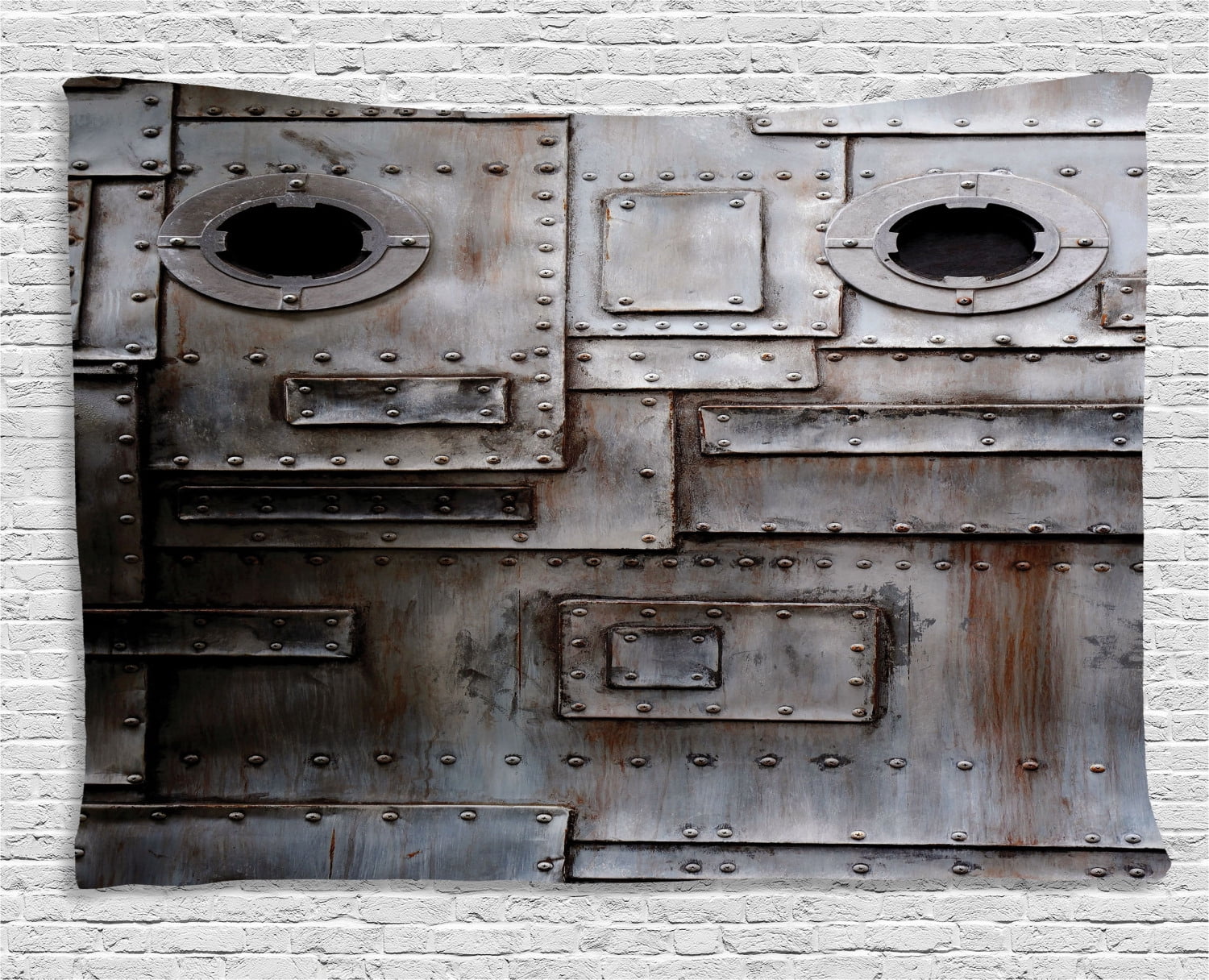 Industrial Tapestry, Rusty Stylized Iron Porthole Grunge Scratched ...